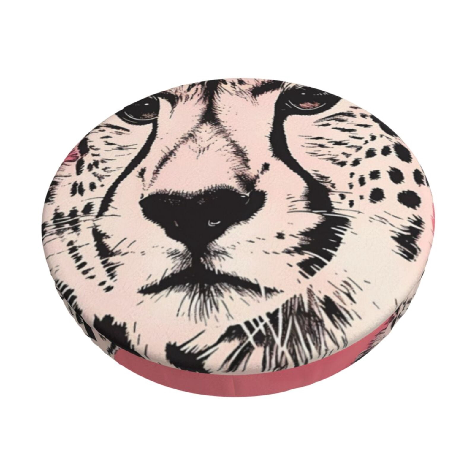 Balery Pink Cheetah Art Round Bar Stool Seat Covers Velvet Fabric ...