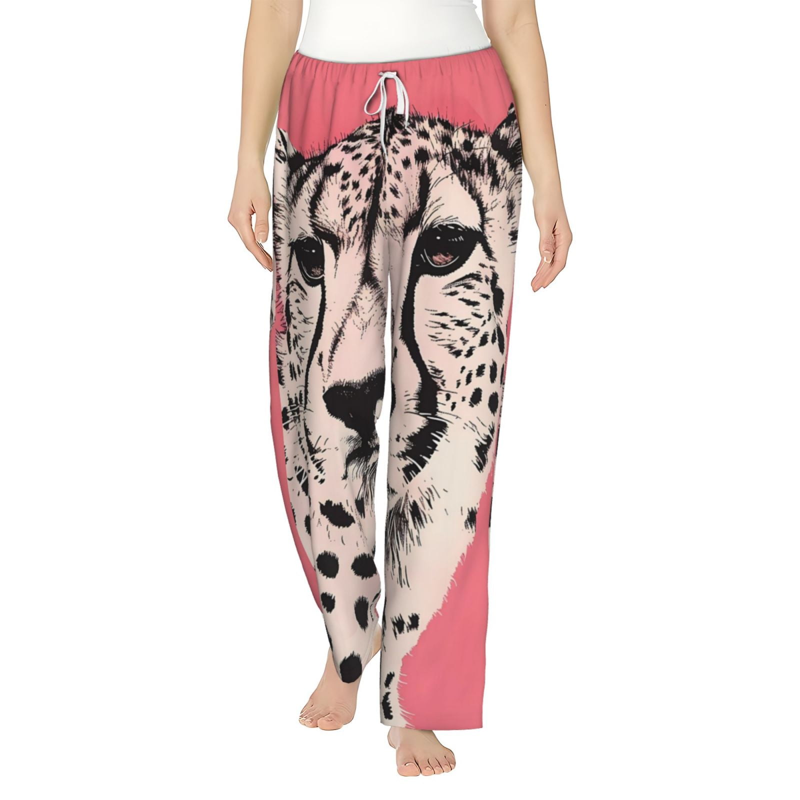 Balery Pink Cheetah Art print Women's Pajama Pants,Ultra Lightweight ...