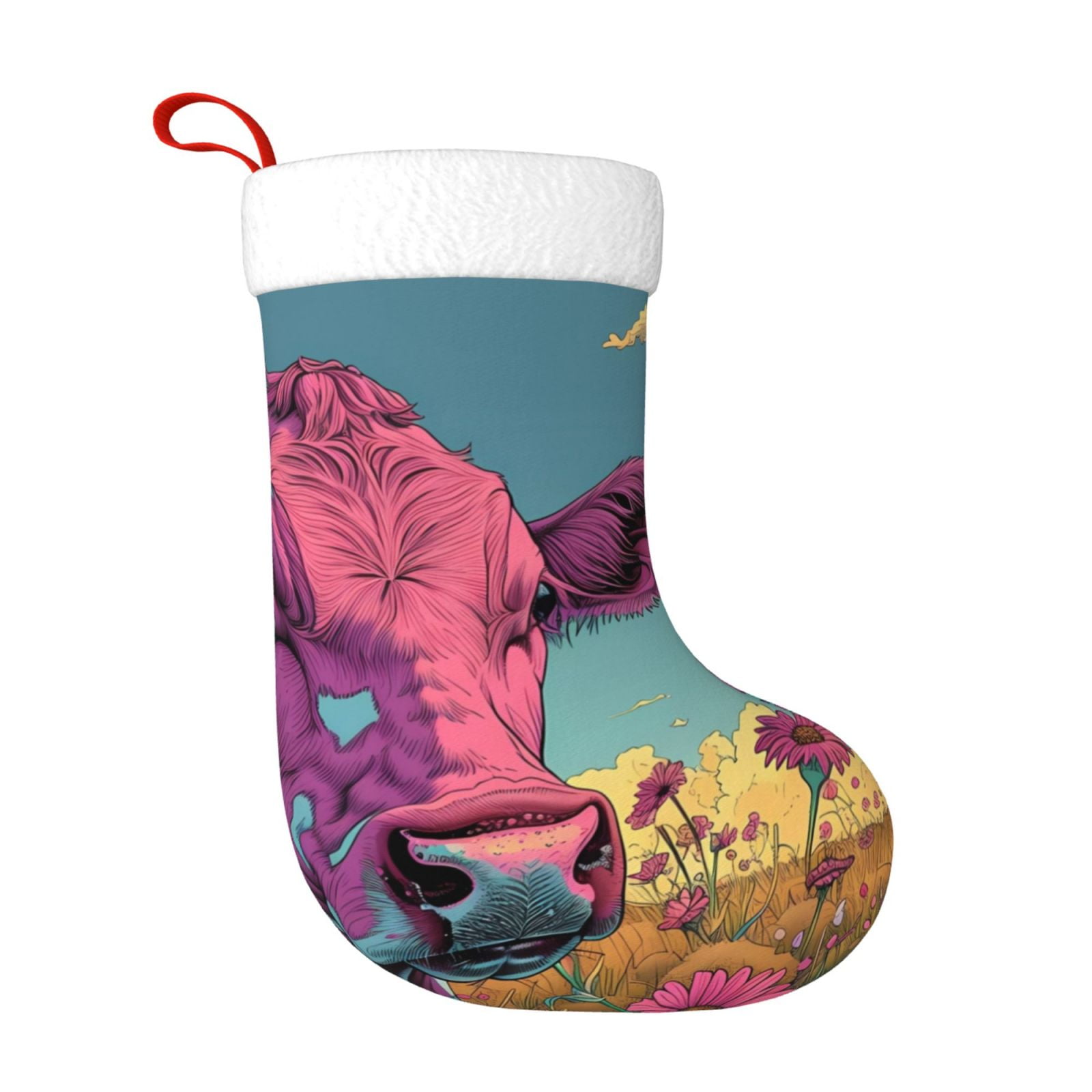 Balery Pink Cow In Sunflower Field Pattern Christmas Stockings with ...