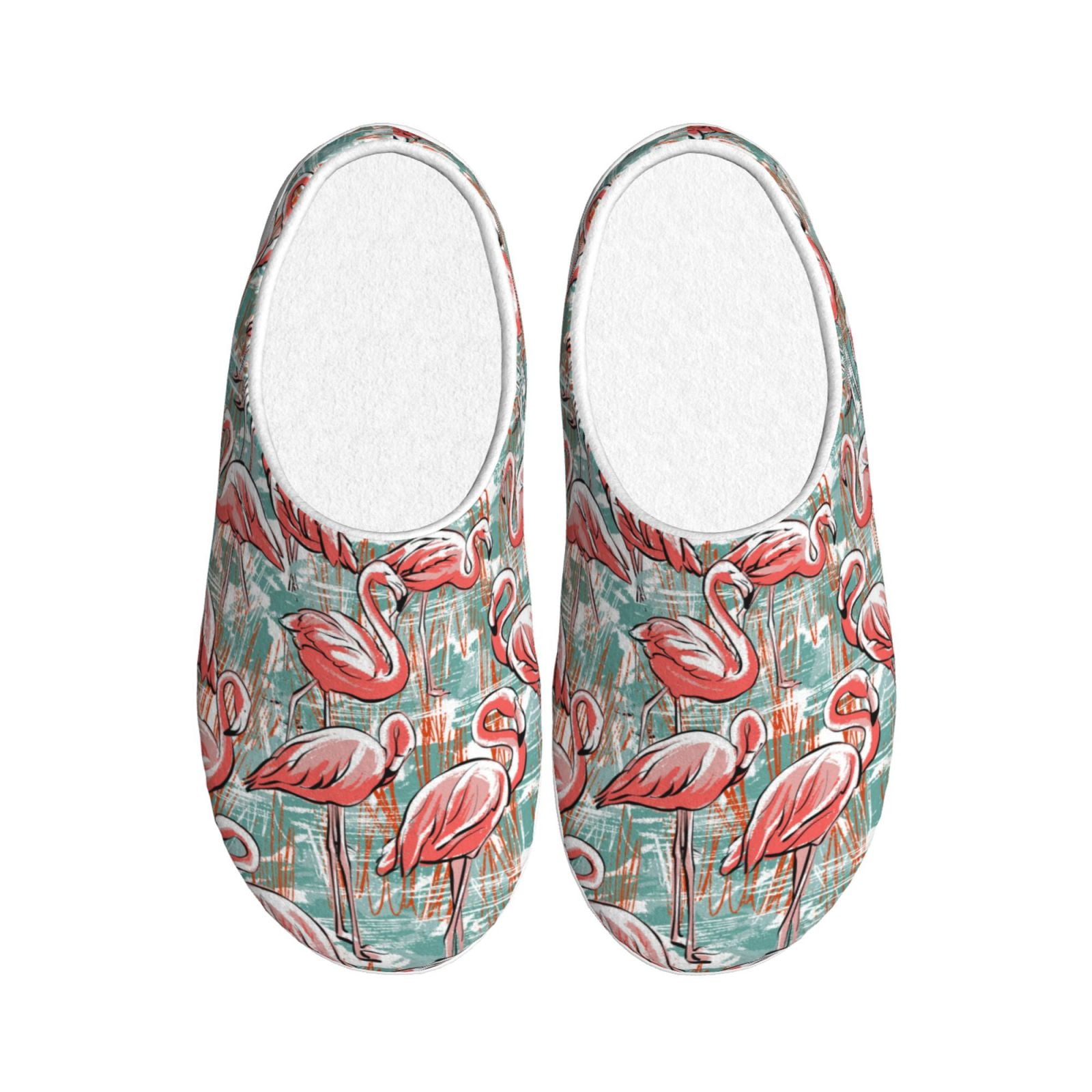 Balery Pink Flamingo Pattern Women's Fuzzy Memory Foam Slippers Fluffy ...