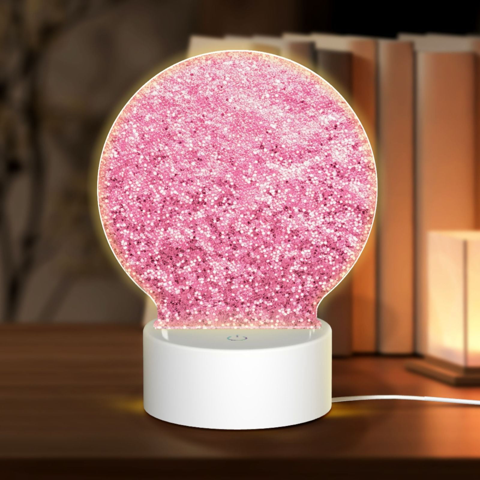Balery Pink Glitter Pattern Acrylic Night Light Gift with 3 Color ...