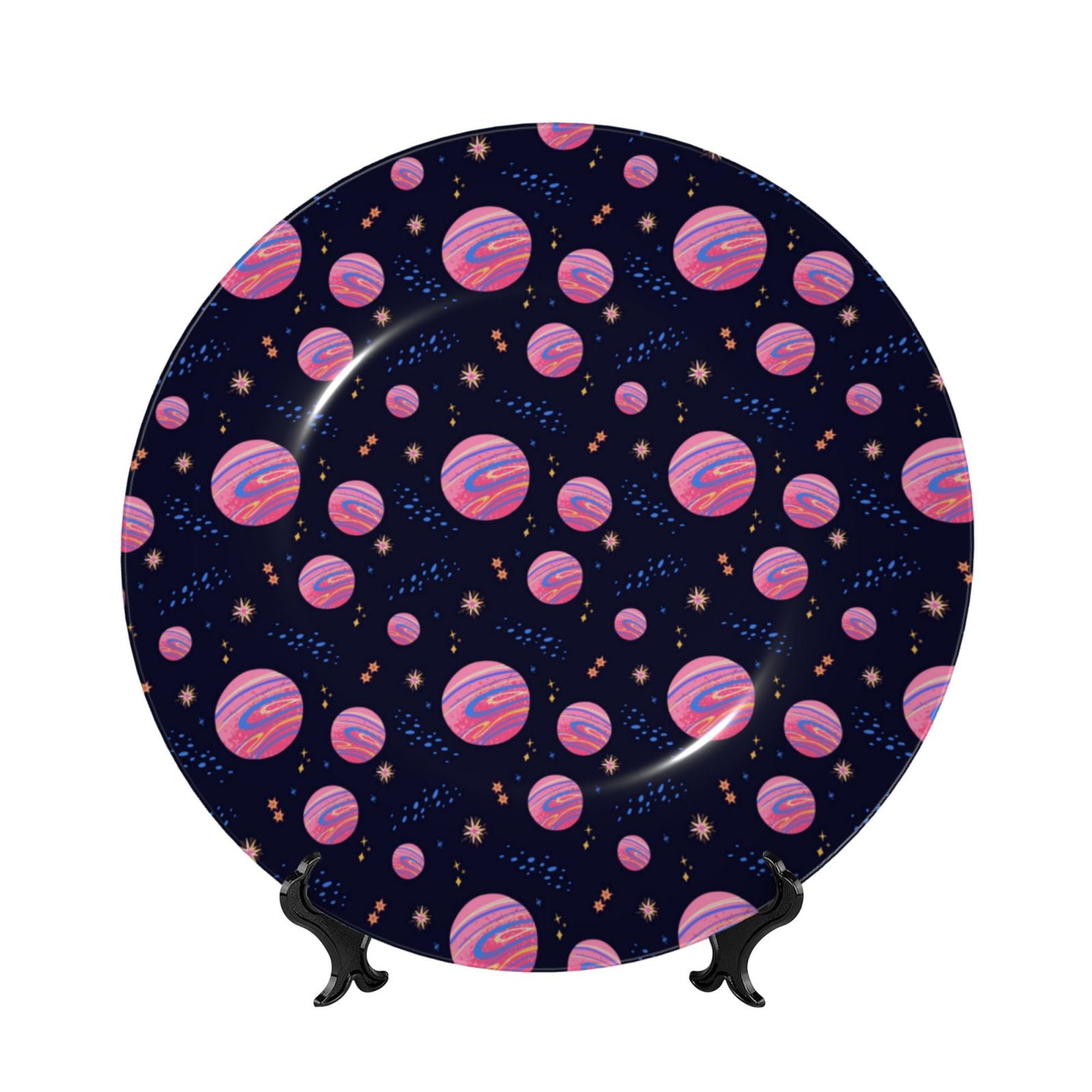 Balery Pink Planets And Stars Print Bone China Decorative Plate Ceramic ...