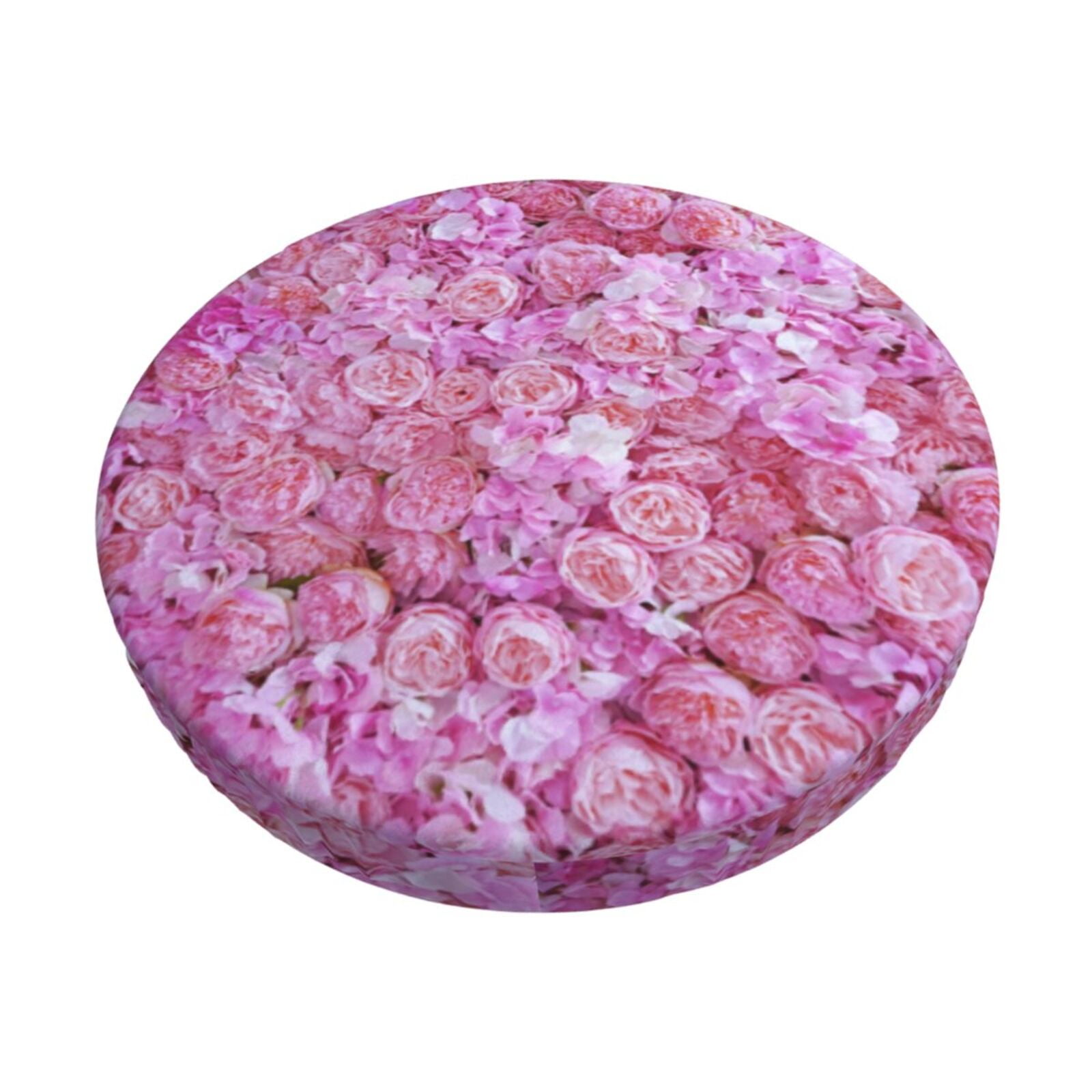 Balery Pink Roses Pattern Round Bar Stool Seat Covers Velvet Fabric ...
