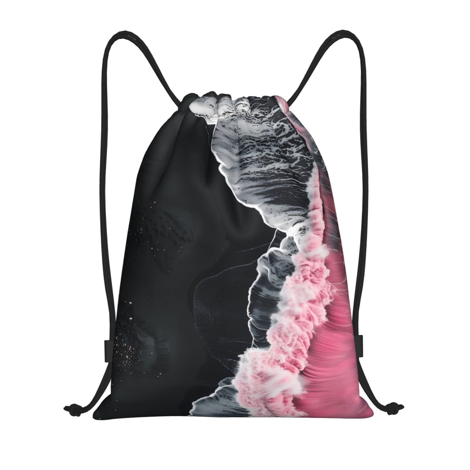 Balery Pink White Ocean Waves Pattern Drawstring Backpack Bag Sport Gym Sackpack Cinch Bags ...