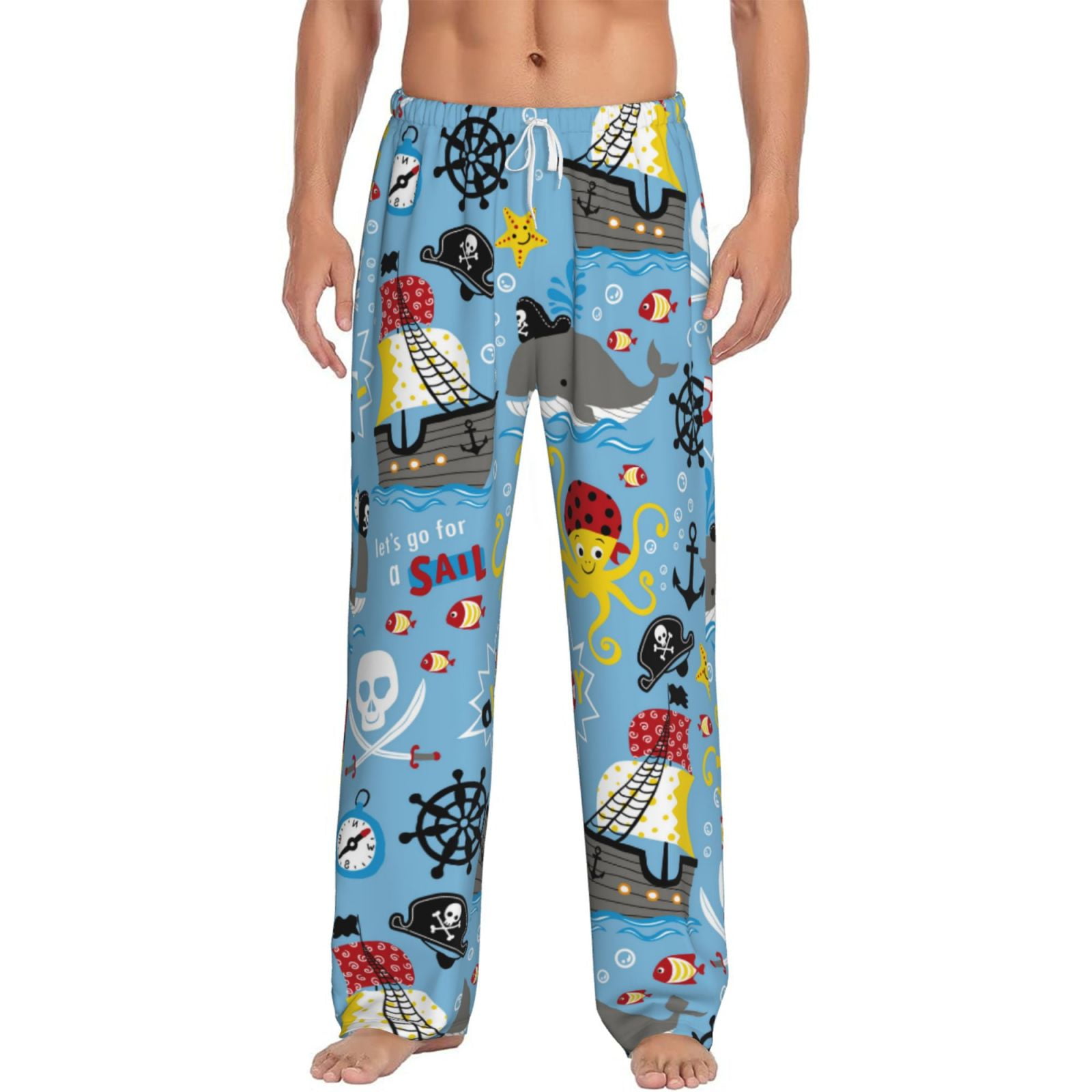 Balery Pirate Marine Animals print Men's Pajama Pants,Ultra Lightweight ...