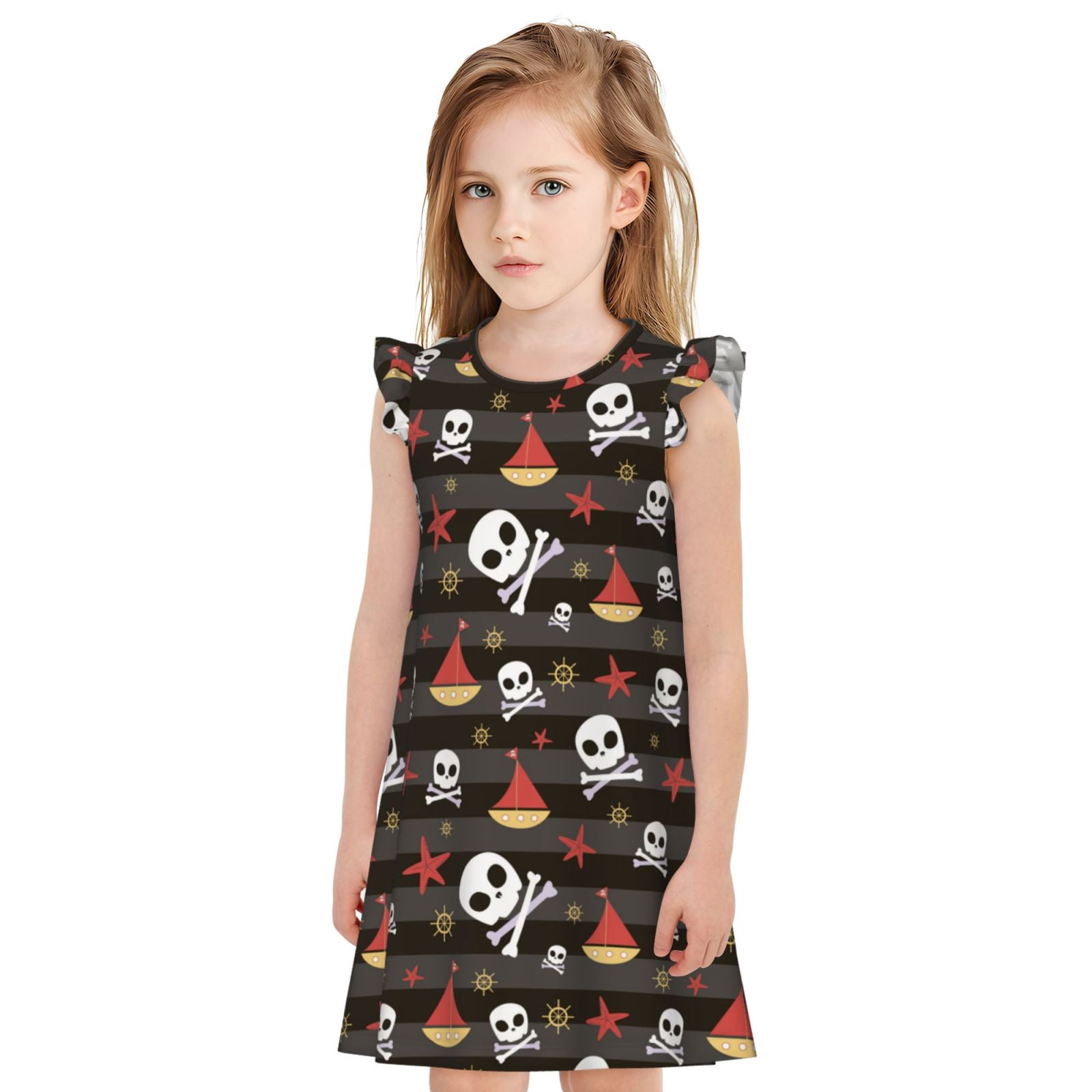Balery Pirate skull Pattern Princess Nightgown for Girls Flutter Sleeve ...