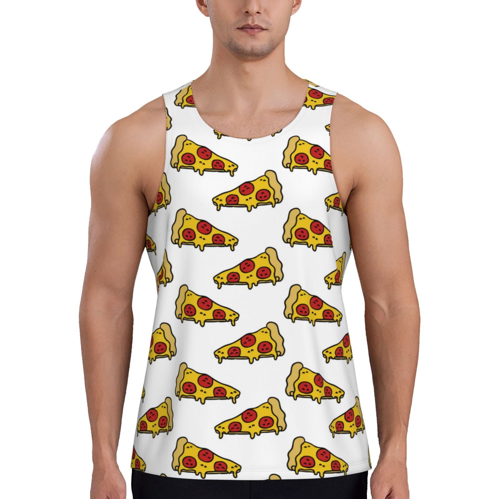 Balery Pizza Pattern Men's Workout Tank Top Gym Muscle Tee Fitness ...