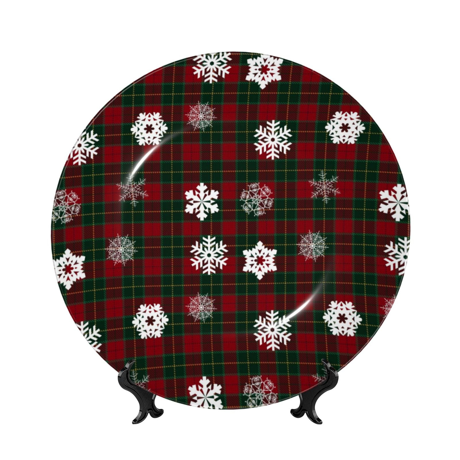 Balery Plaid Snowflakes Festive Print Bone China Decorative Plate ...