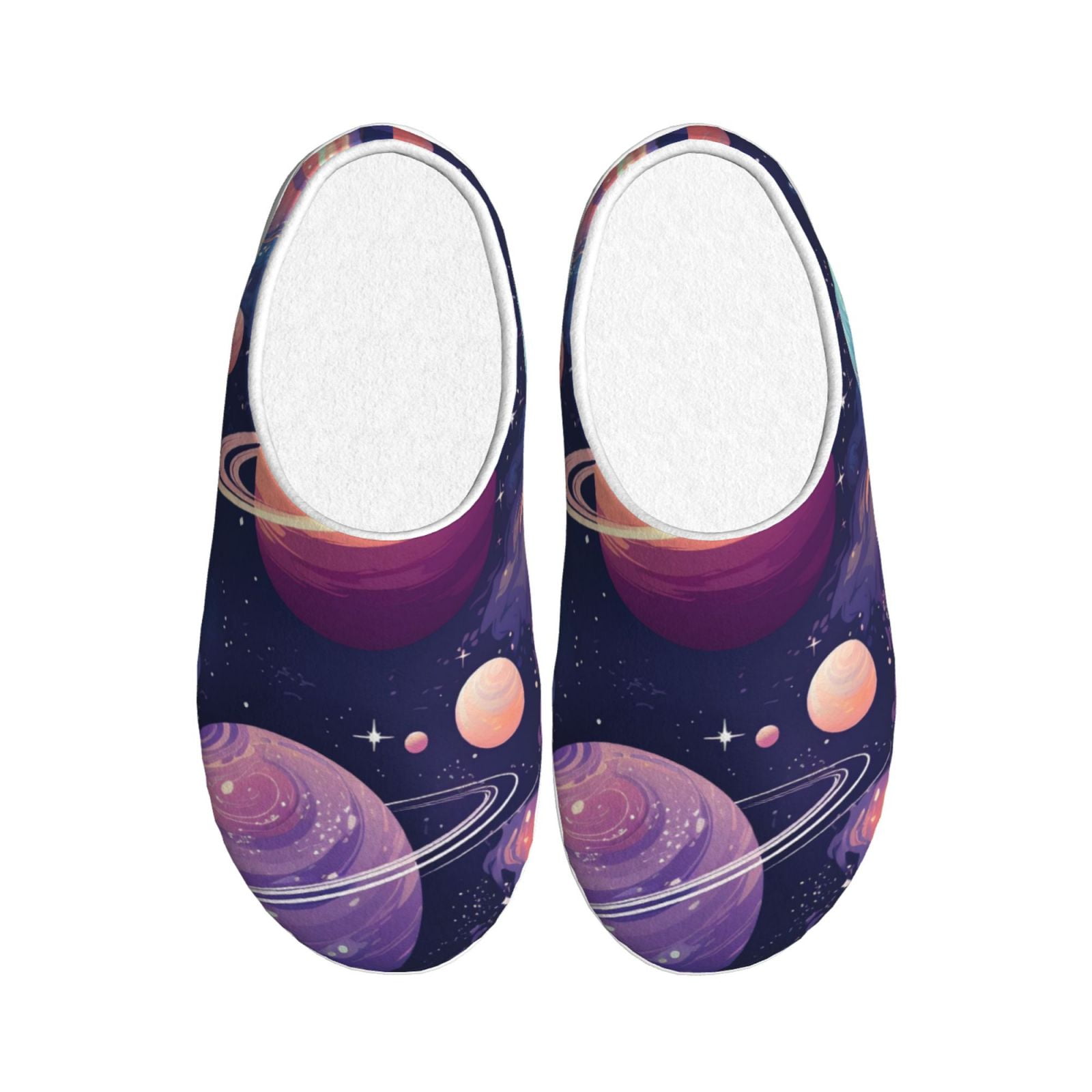 Balery Planet Pastel Galaxy Pattern Women's Fuzzy Memory Foam Slippers ...