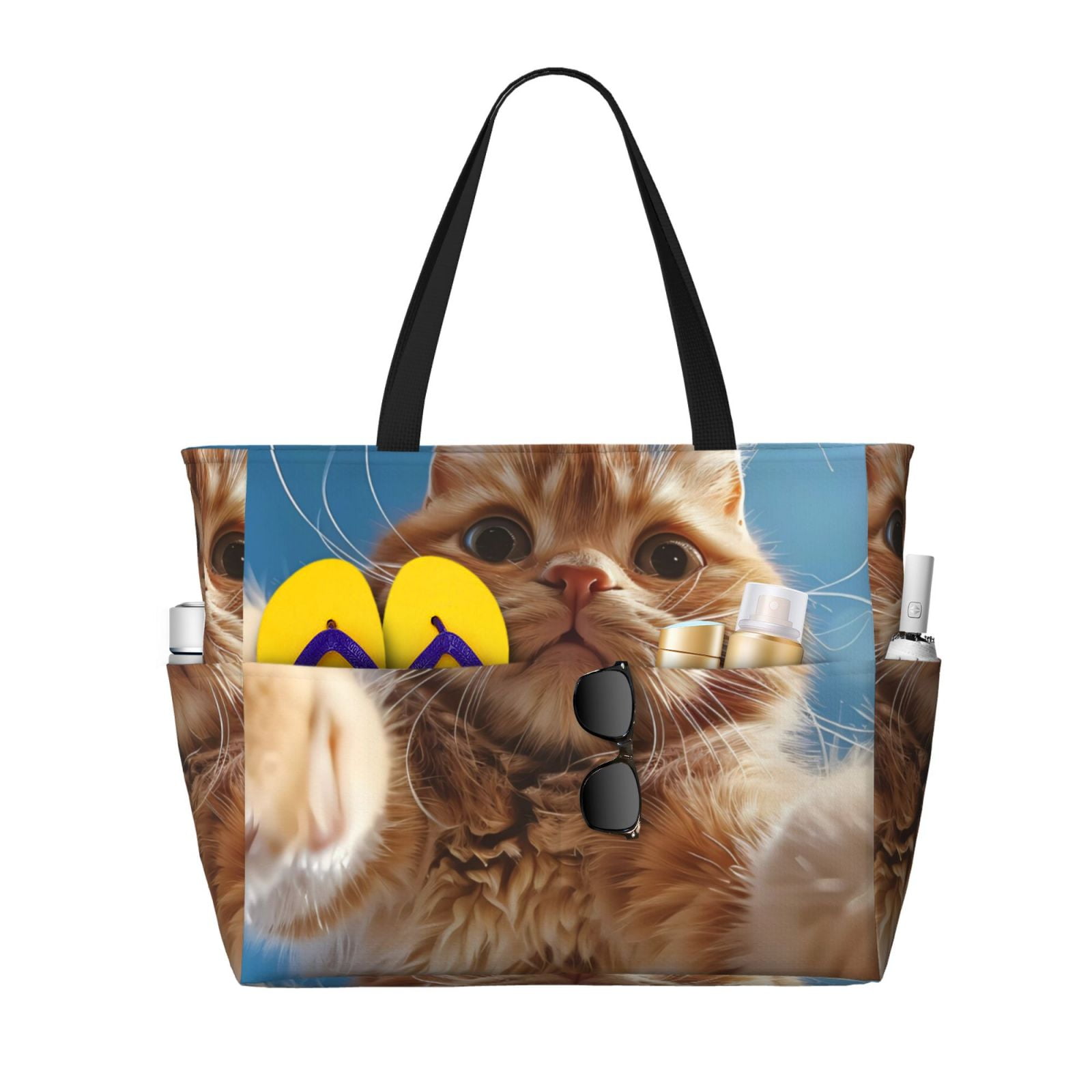 Balery Playful Cat Fisheye View Beach Travel Bag - Water-Resistant ...