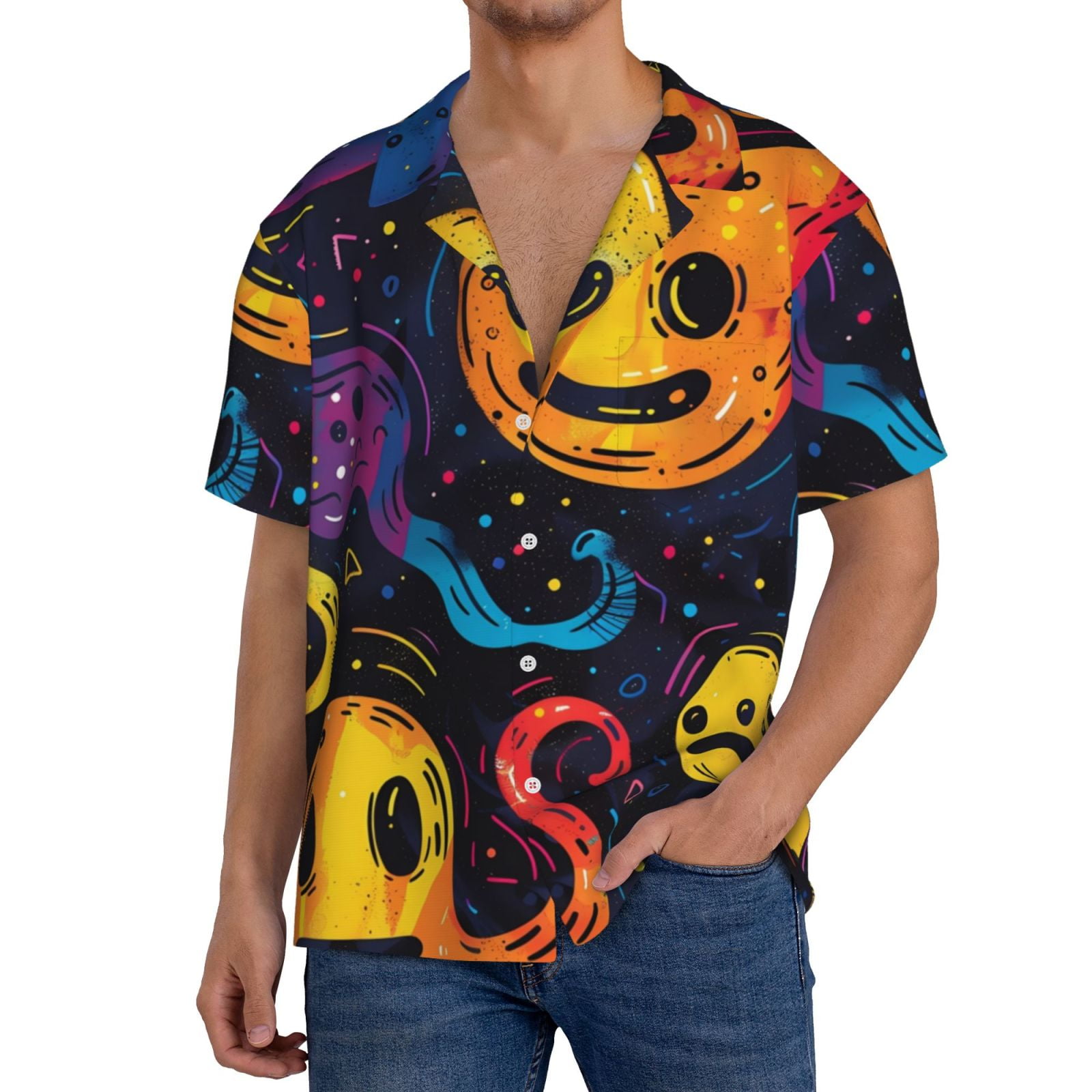 Balery Playful Ghosts Night Sky Men's Casual Button Down Shirt Short ...