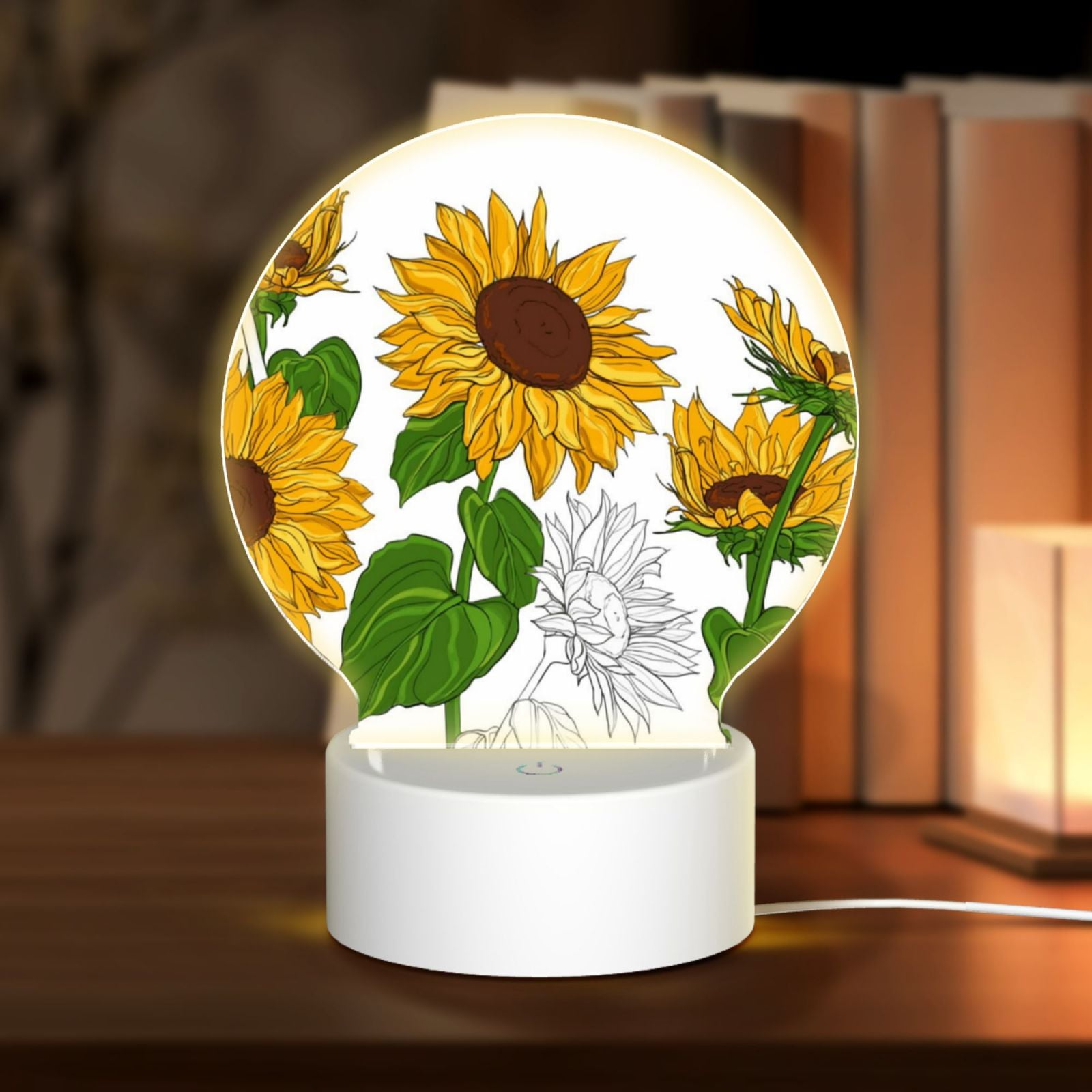 Balery Plump Sunflower And Sketch Pattern Acrylic Night Light Gift with ...