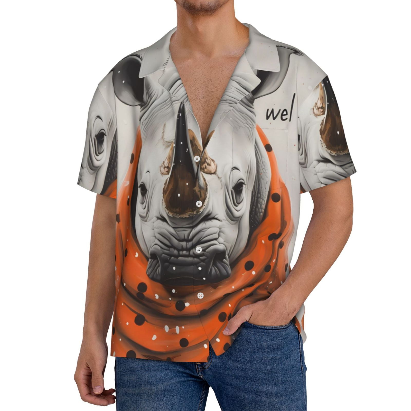 Balery Polka Dot Rhino Welcome Men's Casual Button Down Shirt Short Sleeve Textured Summer Cuban ...