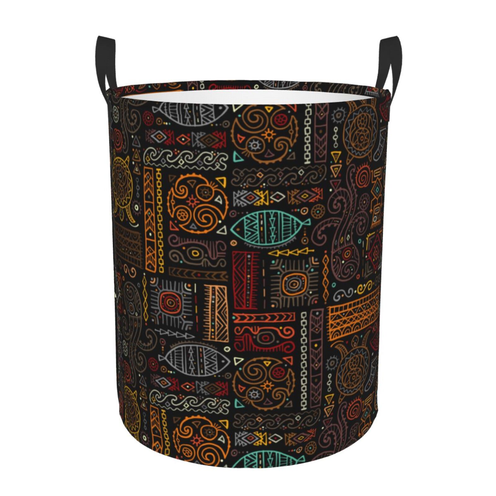Balery Polynesian Turtles Round Laundry Basket with Handles Waterproof ...