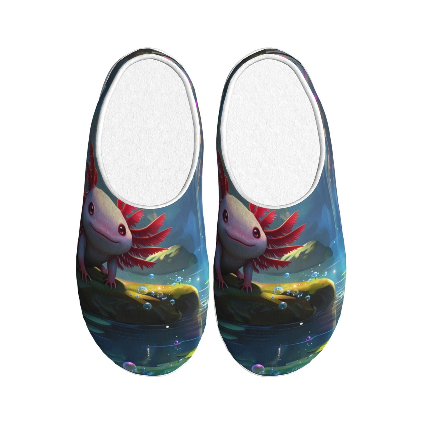 Balery Pond Cute Axolotl Pattern Women's Fuzzy Memory Foam Slippers ...