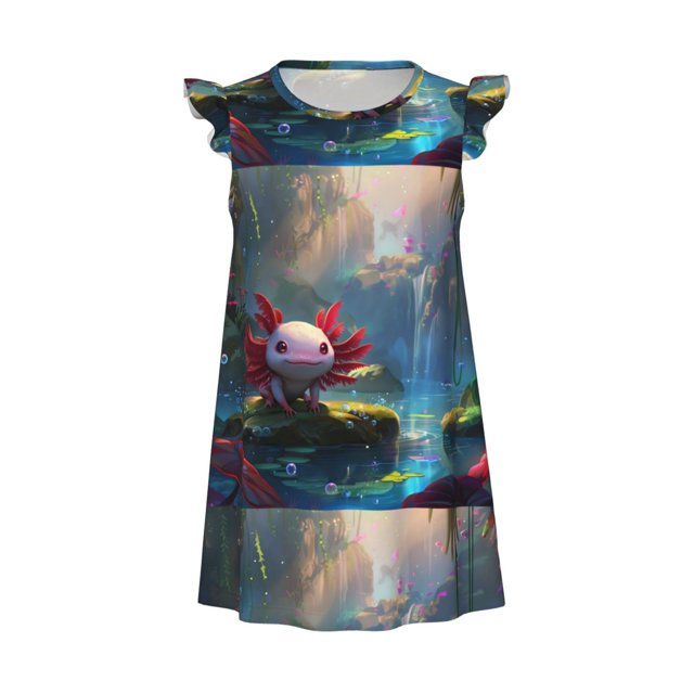 Balery Pond Cute Axolotl Princess Nightgown for Girls Flutter Sleeve ...