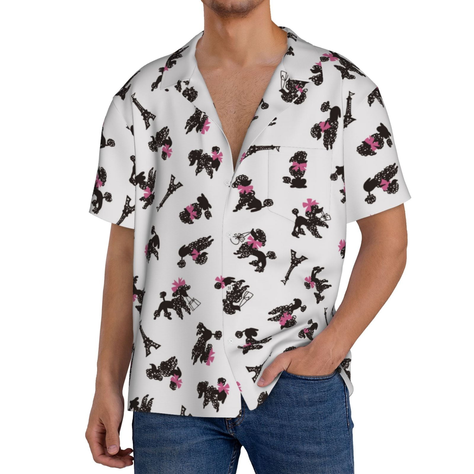 Balery Poodle Dog Men's Casual Button Down Shirt Short Sleeve Textured ...