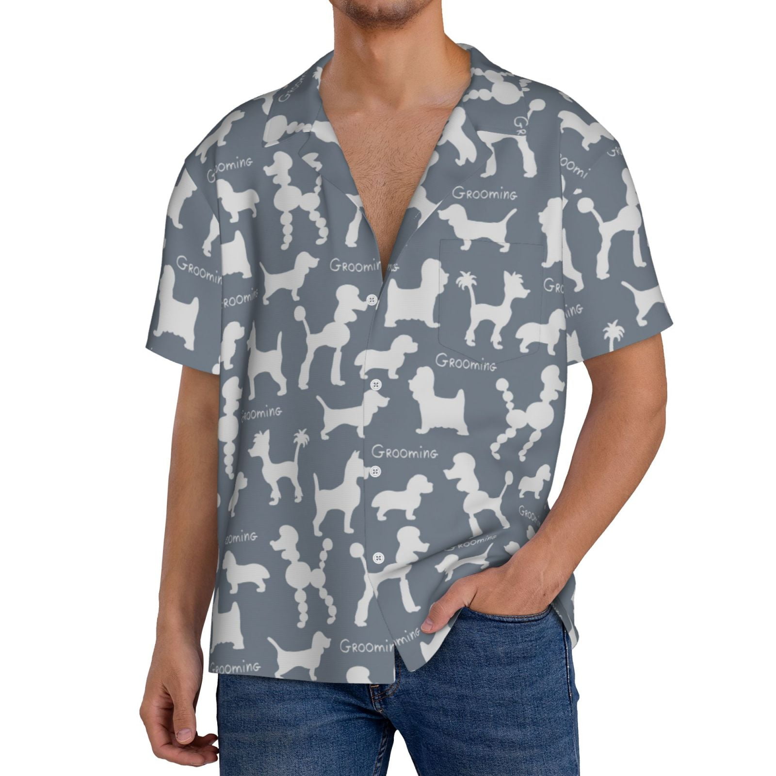 Balery Poodle Dog Men's Casual Button Down Shirt Short Sleeve Textured ...