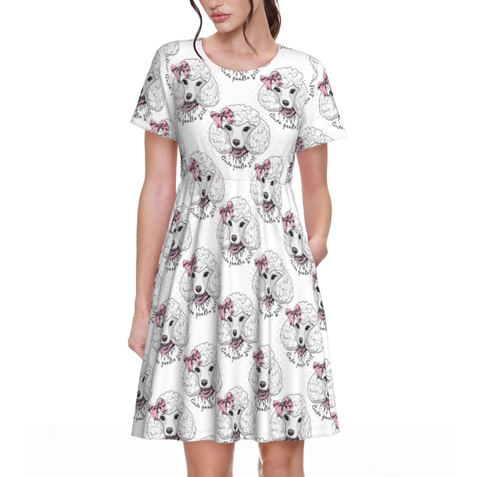 Balery Poodle Dog Pattern Womens Dresses Loose Short sleeve Sundresses ...