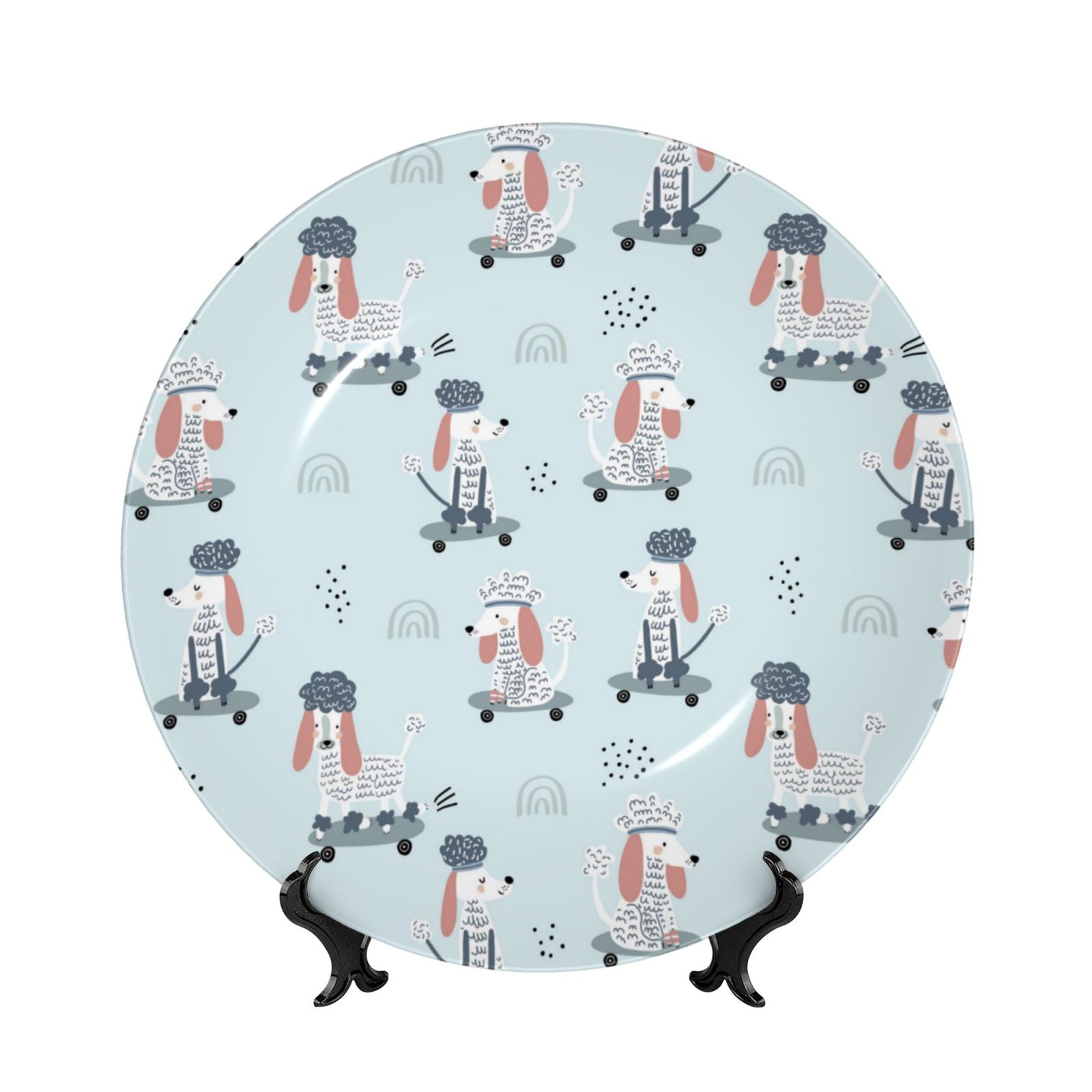Balery Poodle Playing Skateboard Print Bone China Decorative Plate ...