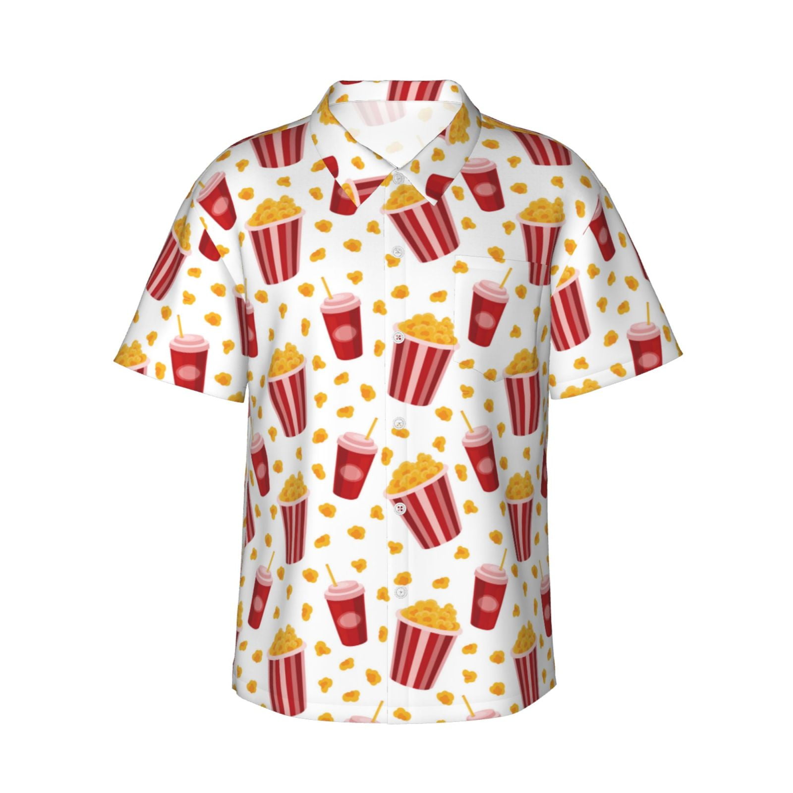 Balery Popcorn Print Men's Hawaiian Shirts Short Sleeve Beach Shirt ...