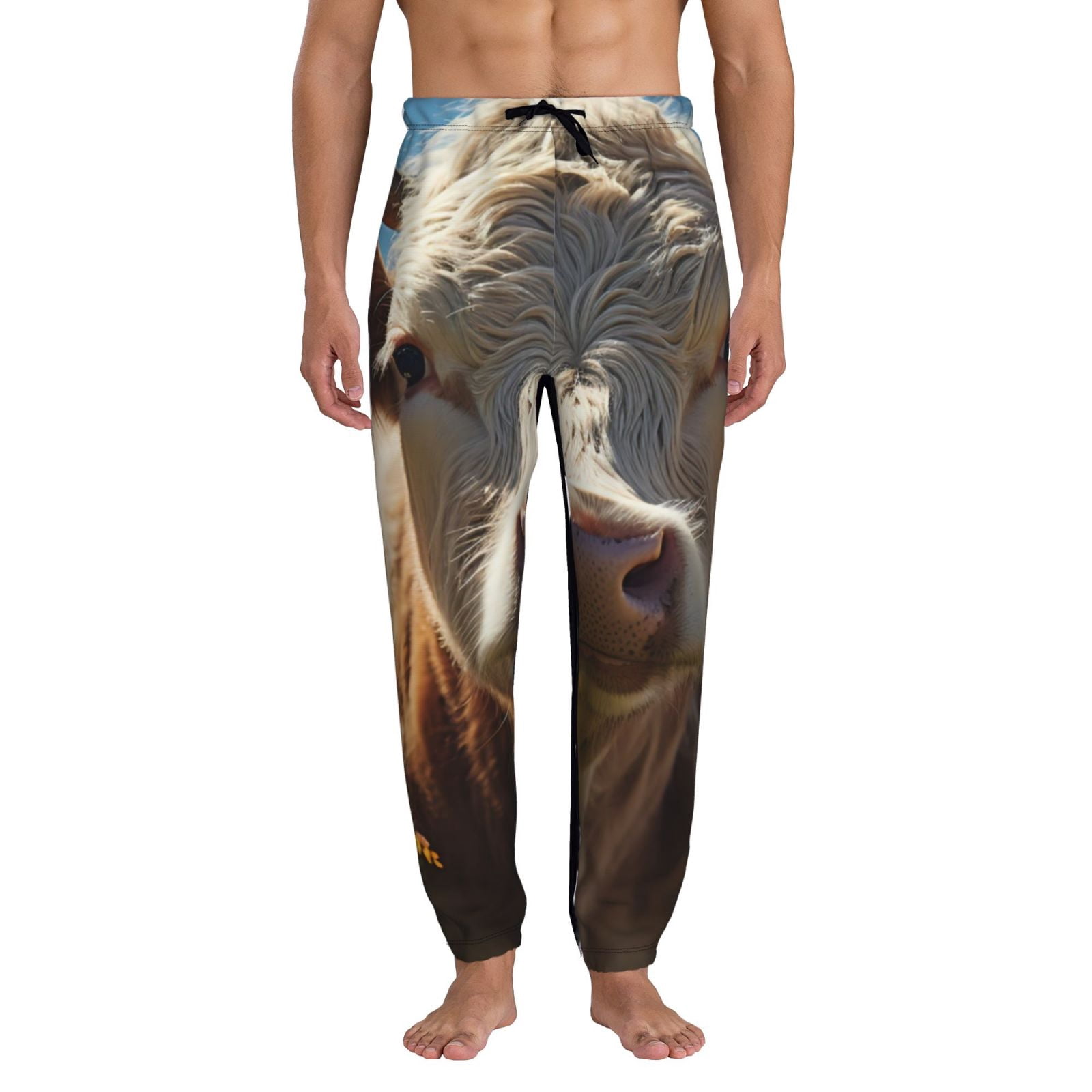 Balery Prairie Flower Cow Pattern Joggers for Men Athletic Workout ...