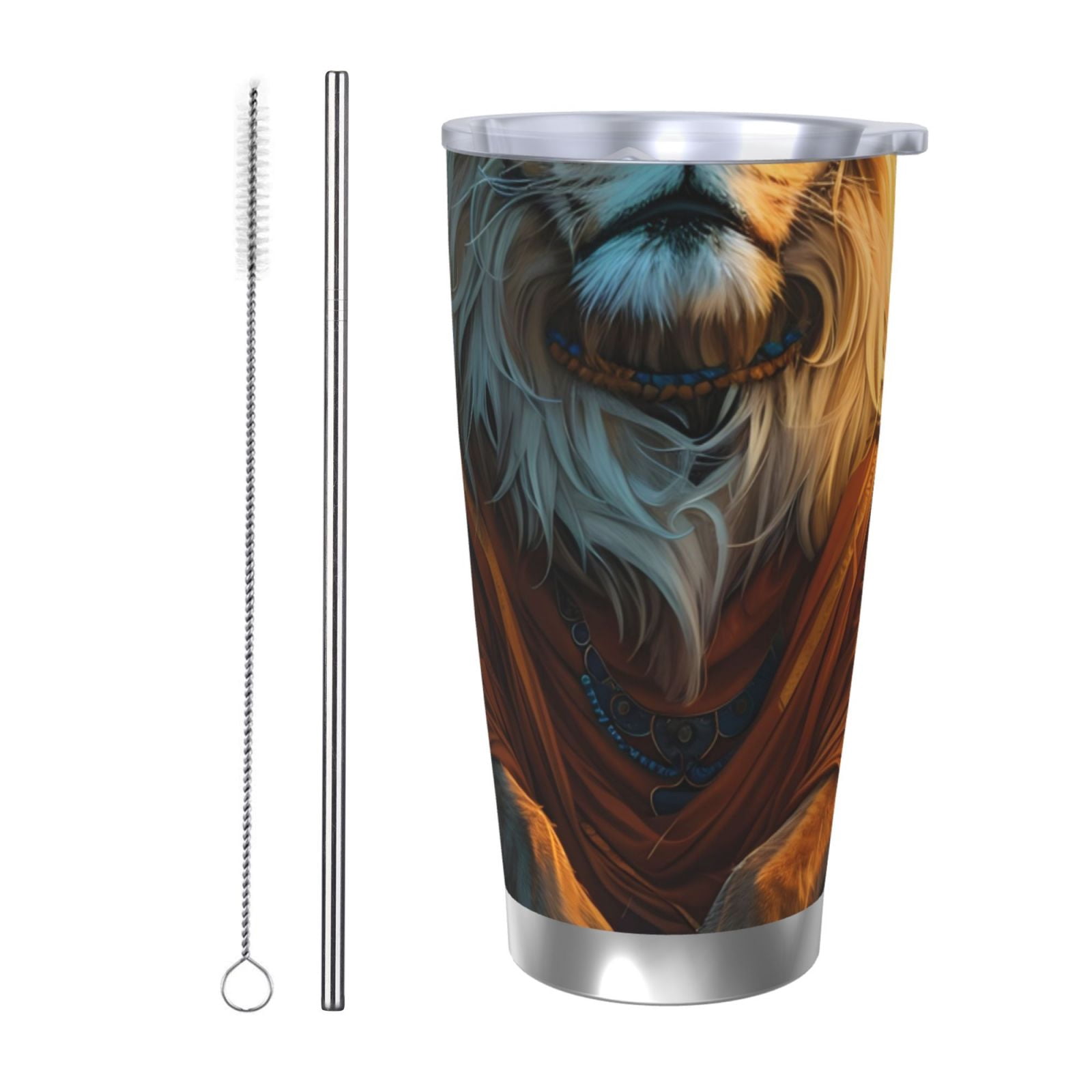 Balery Prairie Meditating Lion Pattern 20oz Insulated Car Cup with Dual ...