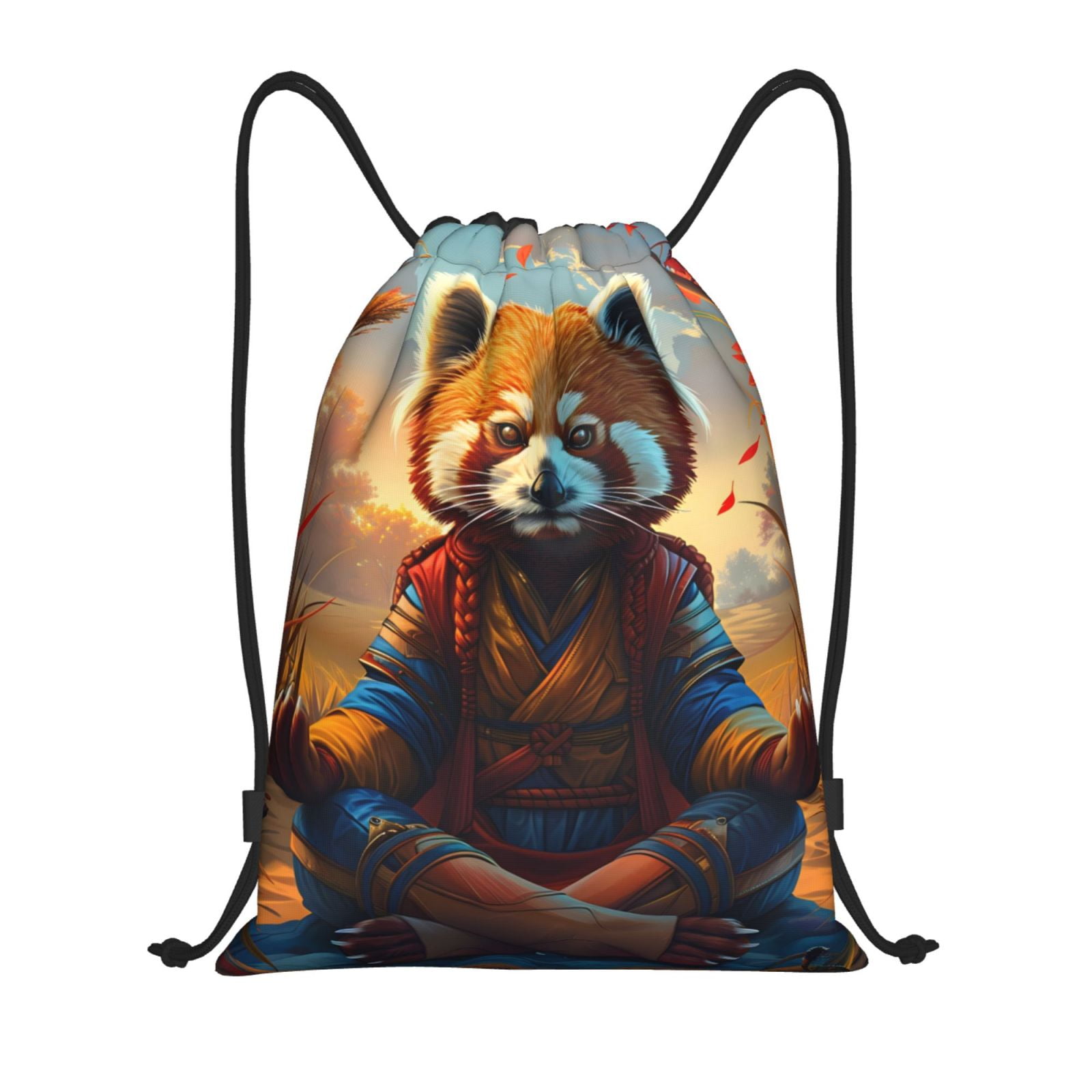 Balery Prairie Meditating Raccoon Pattern Drawstring Backpack Bag Sport ...