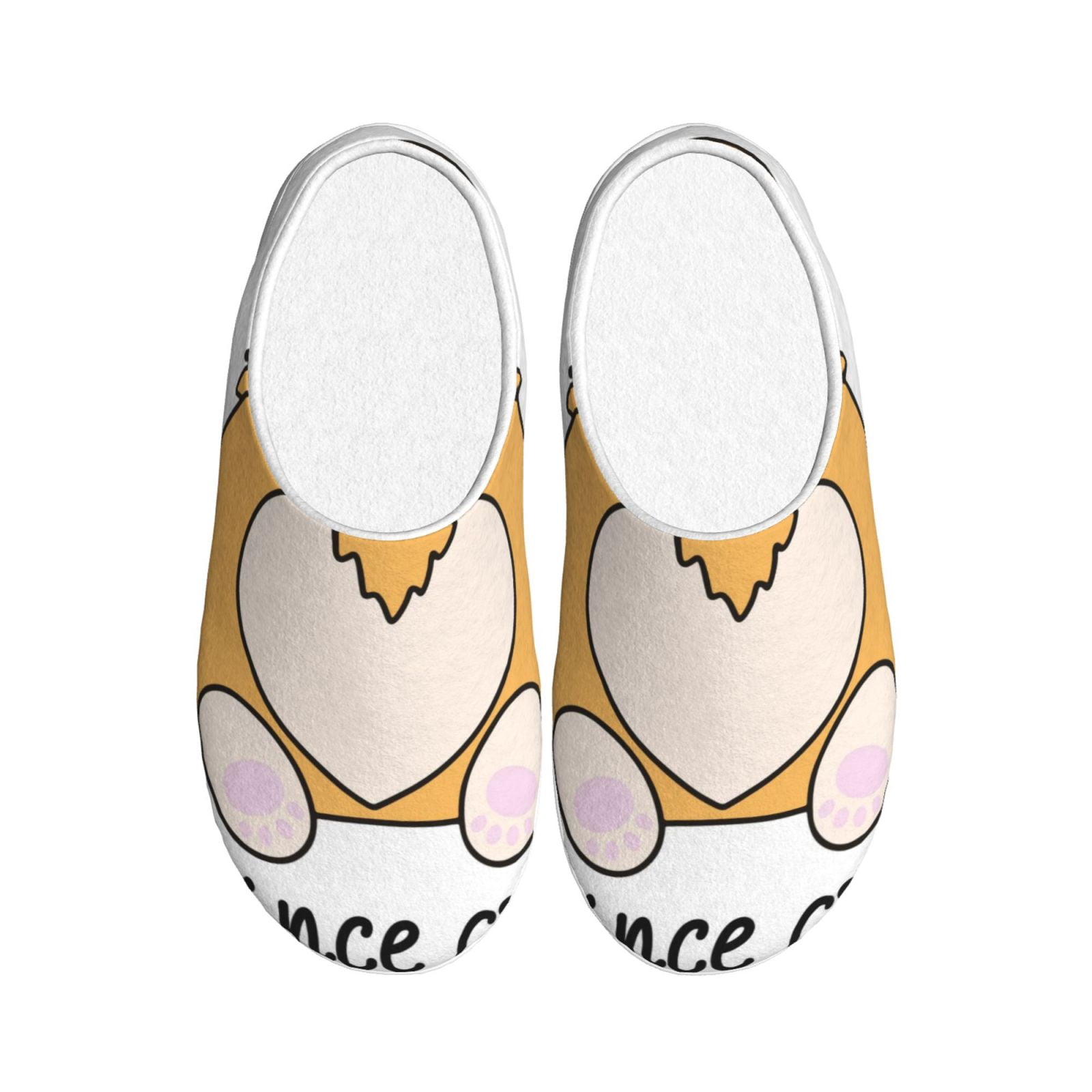 Balery Prince Corgi Dog Pattern Women's Fuzzy Memory Foam Slippers ...