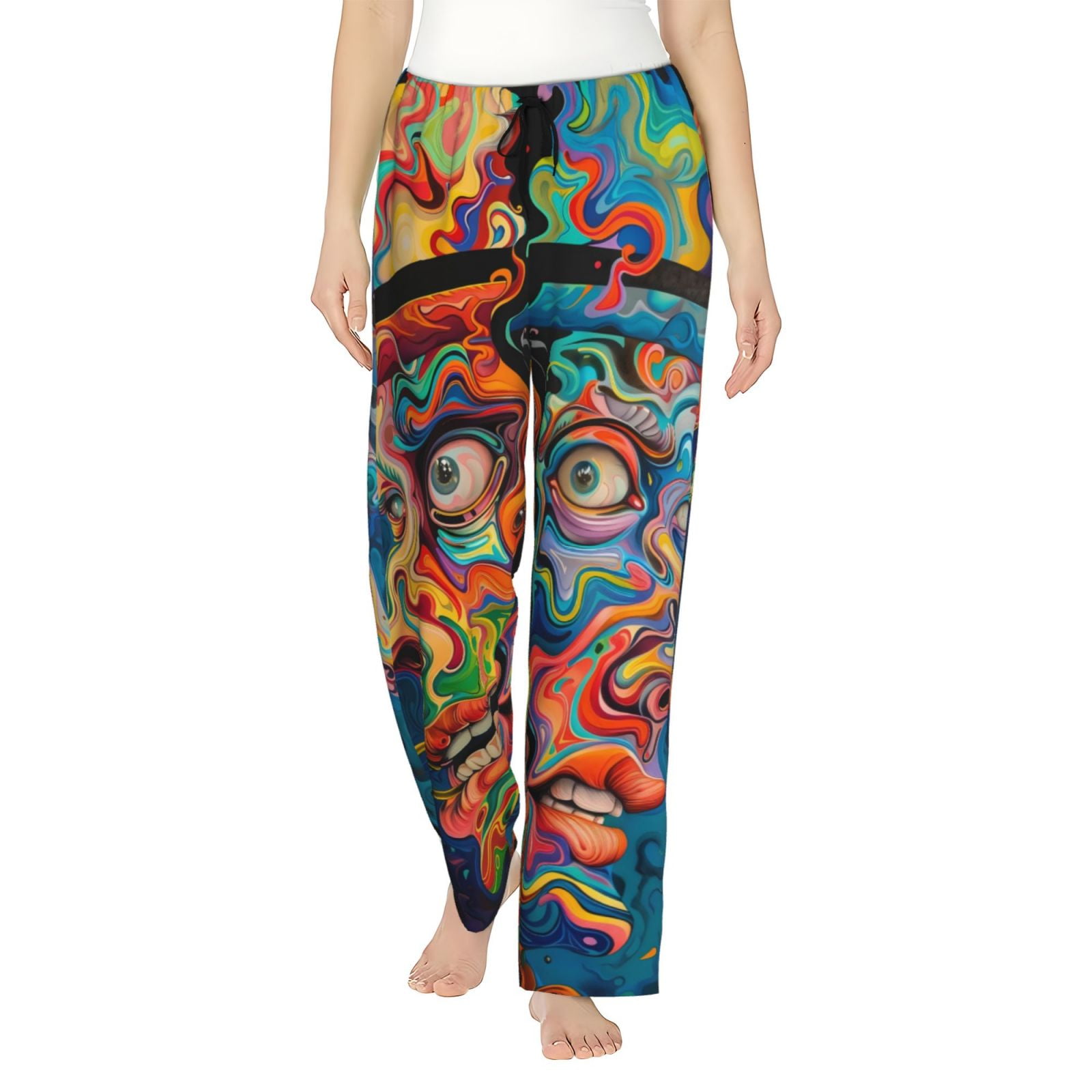 Balery Psychedelic Faces Colorful print Women's Pajama Pants,Ultra ...