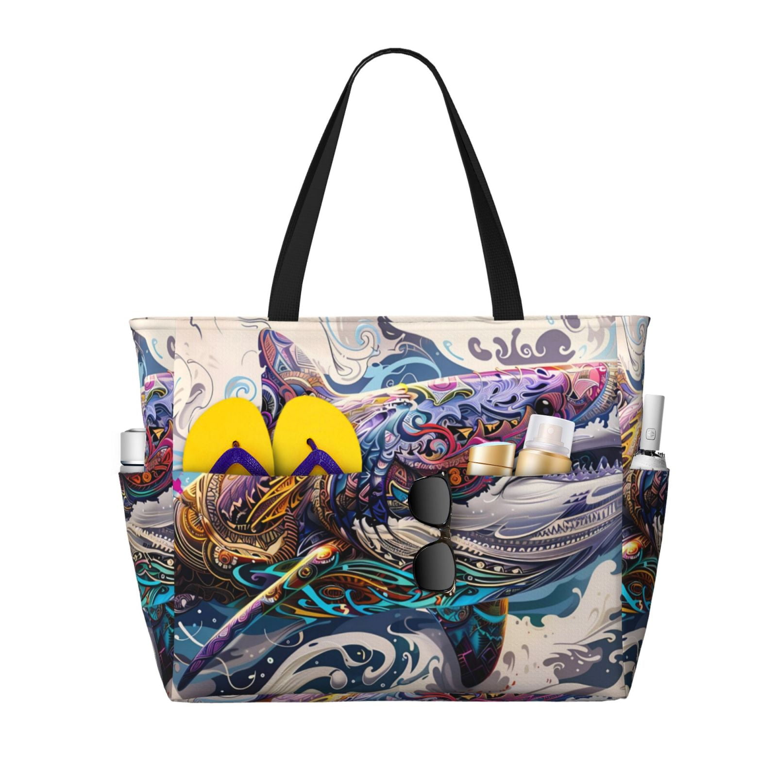 Balery Psychedelic Shark Artwork Beach Travel Bag - Water-Resistant ...