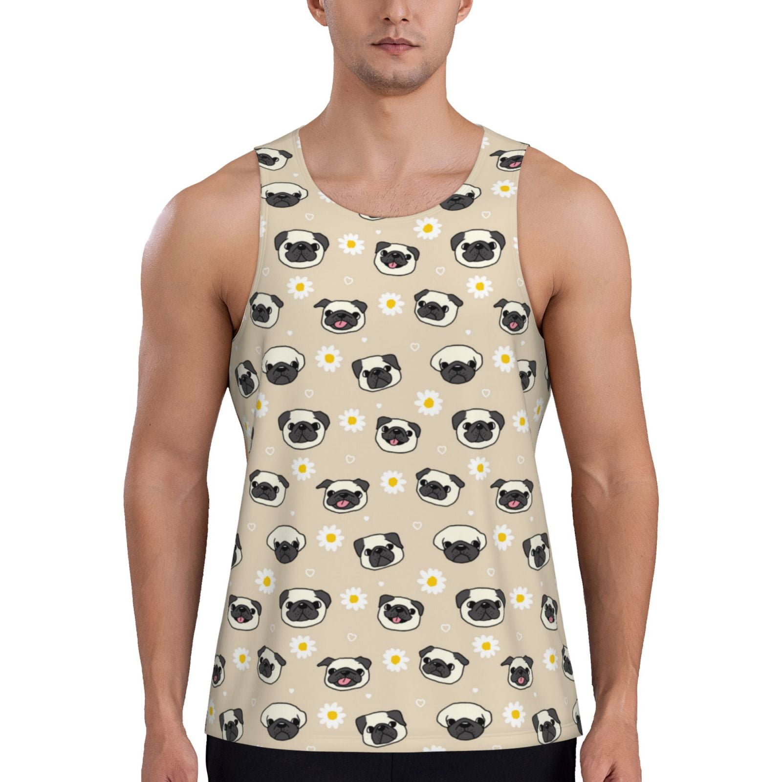 Balery Pug Dog Face Pattern Men's Workout Tank Top Gym Muscle Tee ...