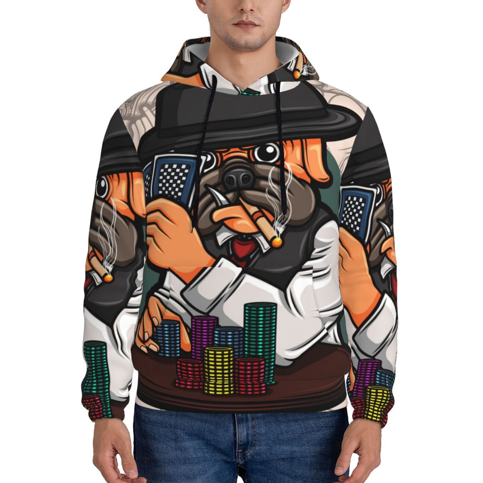 Balery Pug Dog Pattern Mens Hoodie Kangaroo Pocket Hoodie Pullover ...