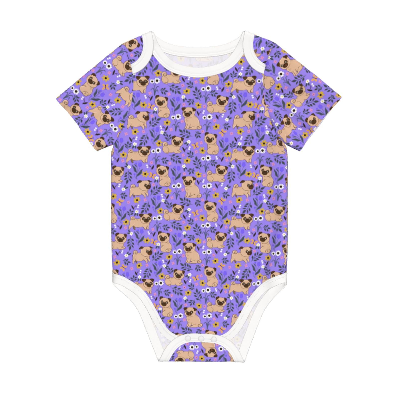 Balery Pugs and Flowers Pattern Baby Climbing Clothes Infant Bodysuit ...