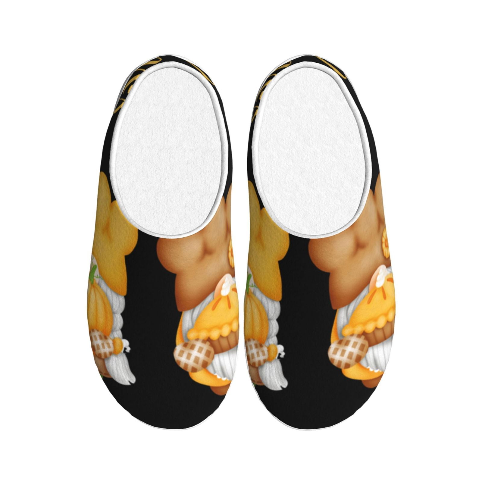 Balery Pumpkin Pie Gnome Pattern Women's Fuzzy Memory Foam Slippers ...