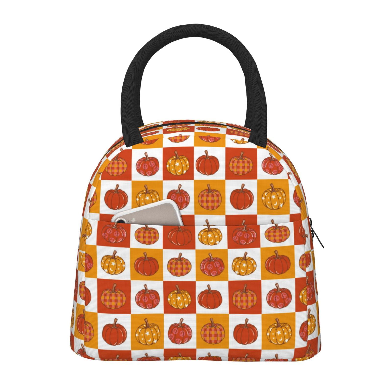 Balery Pumpkin Plaid Pattern Lunch Bag Women, Lunch Box, Lunch Bag ...