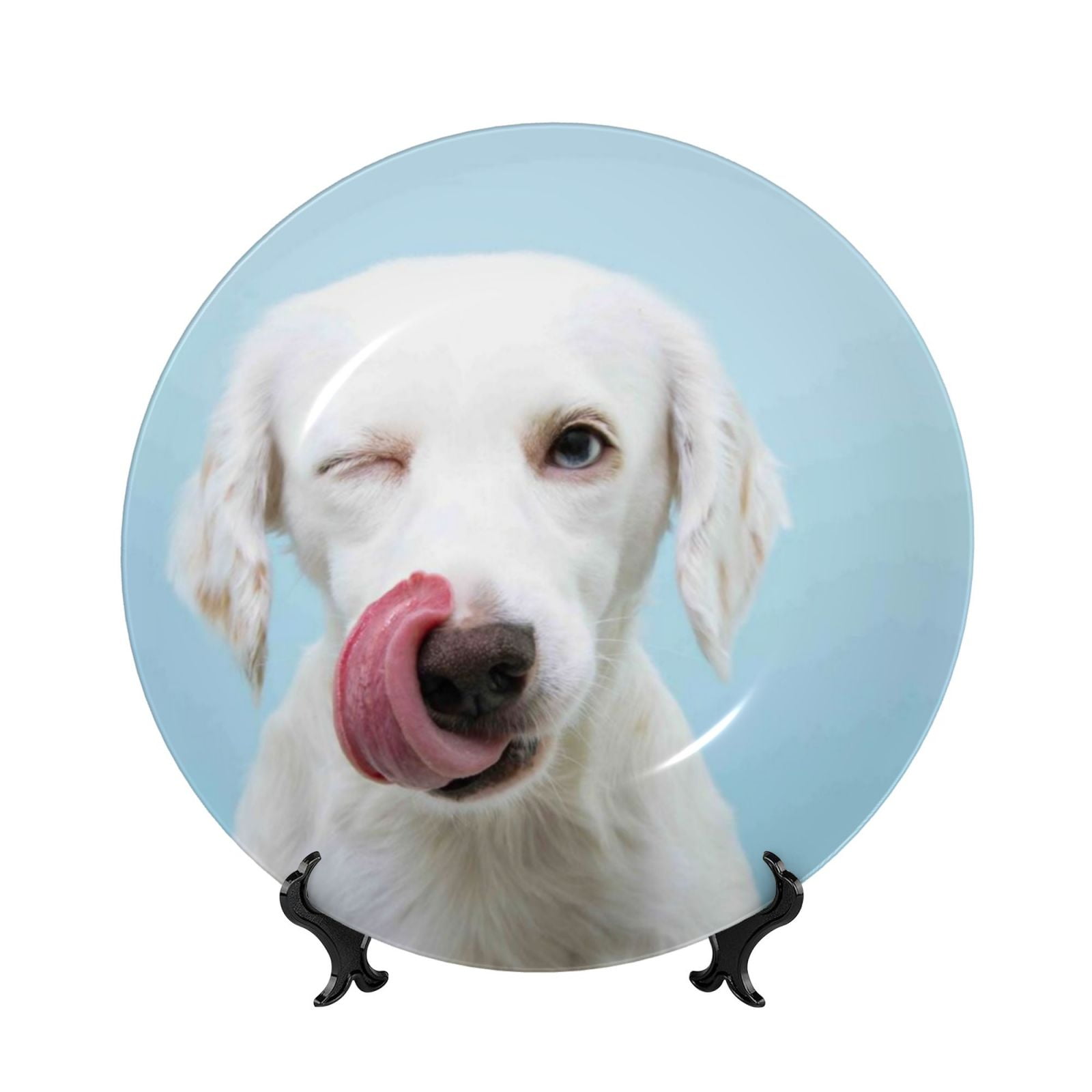 Balery Puppy Licks Nose Print Bone China Decorative Plate Ceramic ...