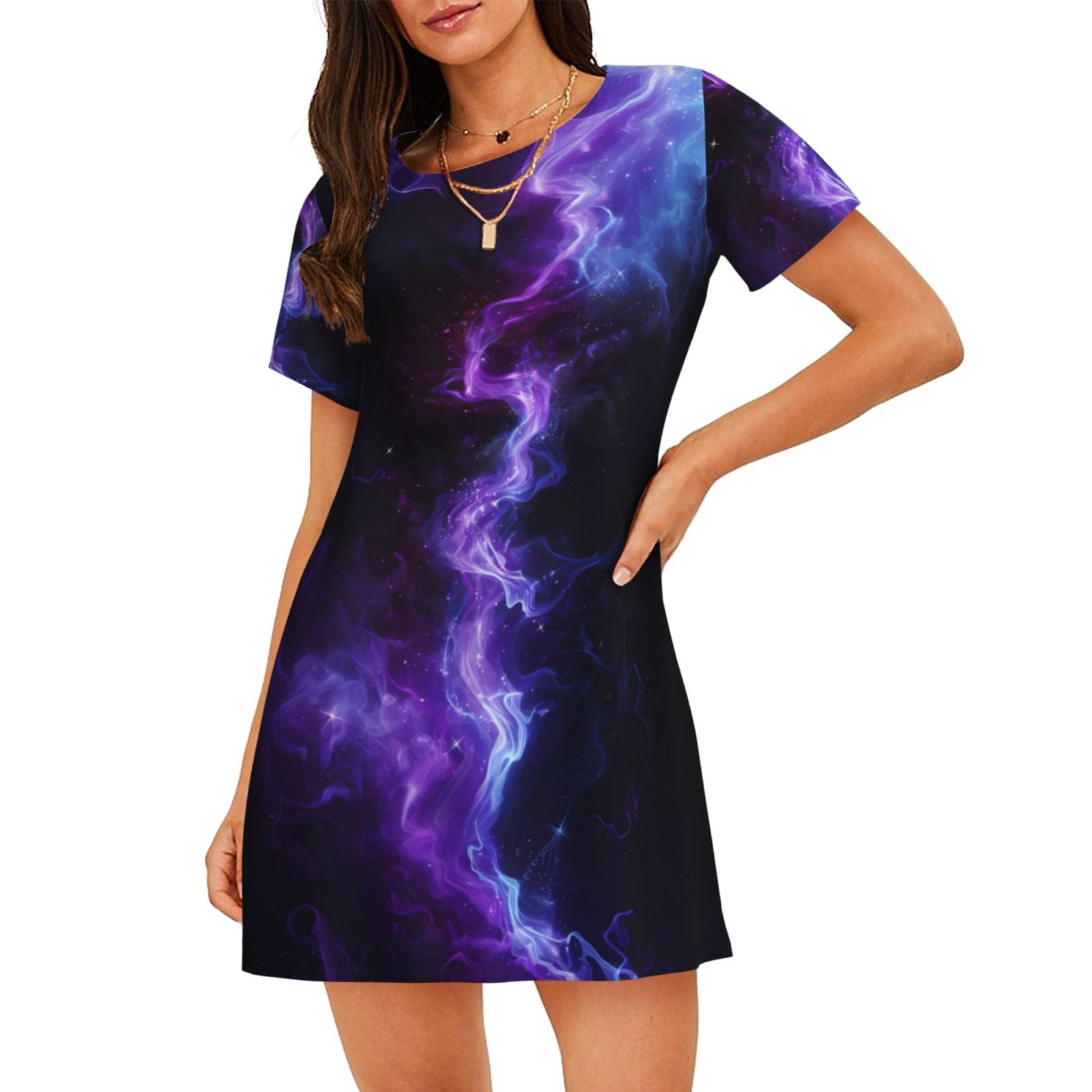 Balery Purple And Blue Nebula Pattern Womens Short Sleeve Sleepshirt ...