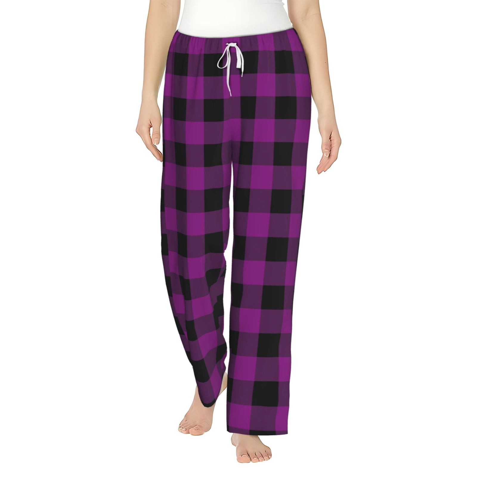 Balery Purple Black Plaid print Women's Pajama Pants,Ultra Lightweight ...