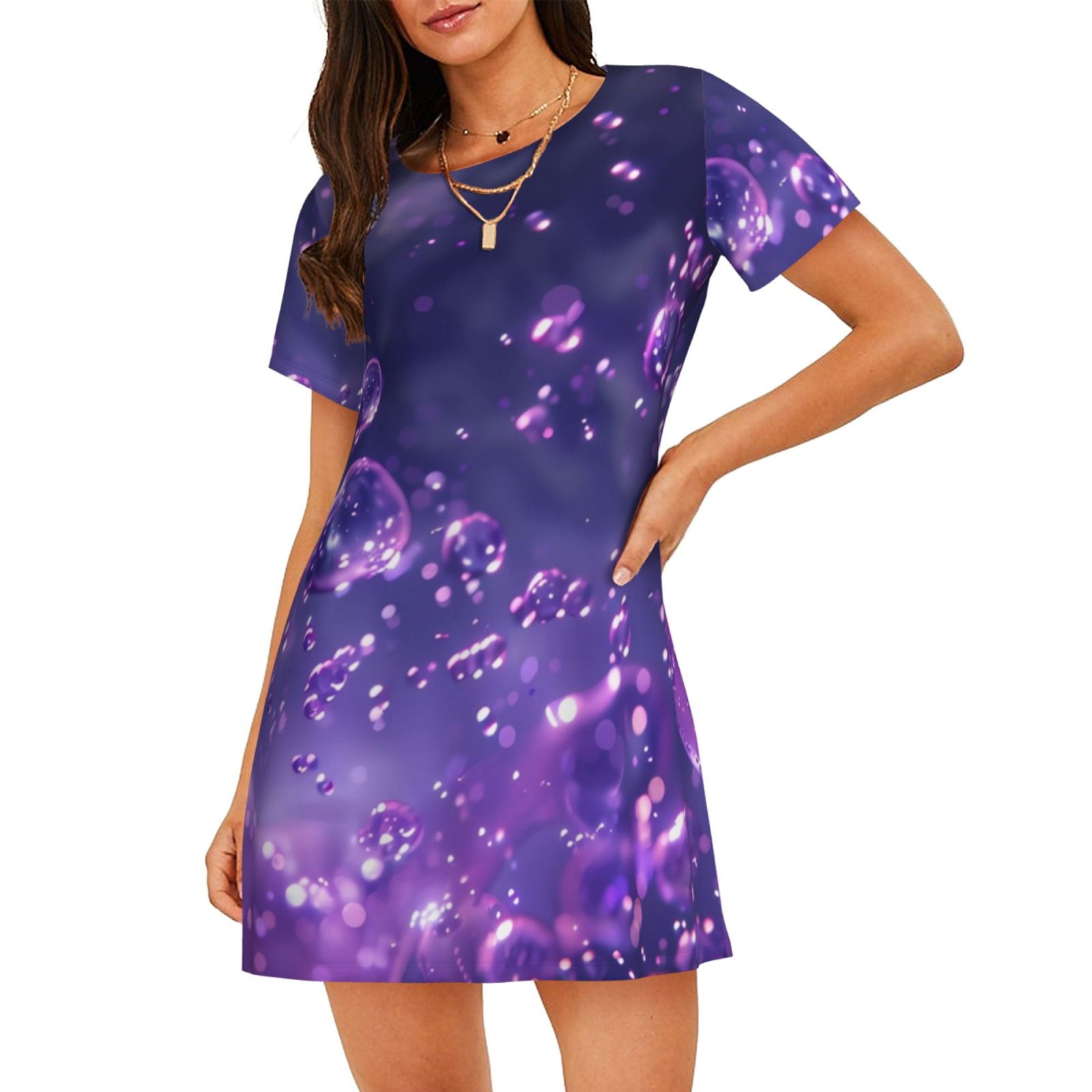 Balery Purple Bubble Abstract Art Pattern Womens Short Sleeve ...