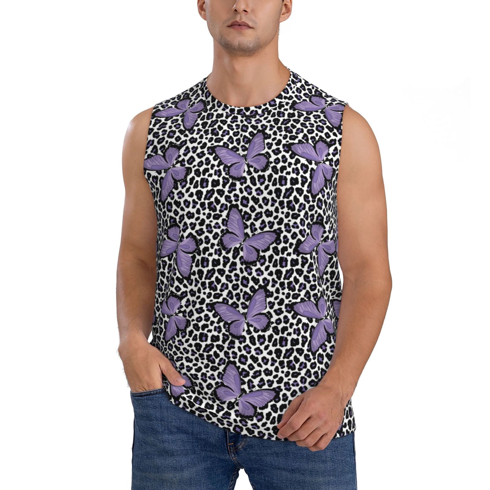 Balery Purple Butterflies Men's Sleeveless Muscle Shirts Workout Tank ...