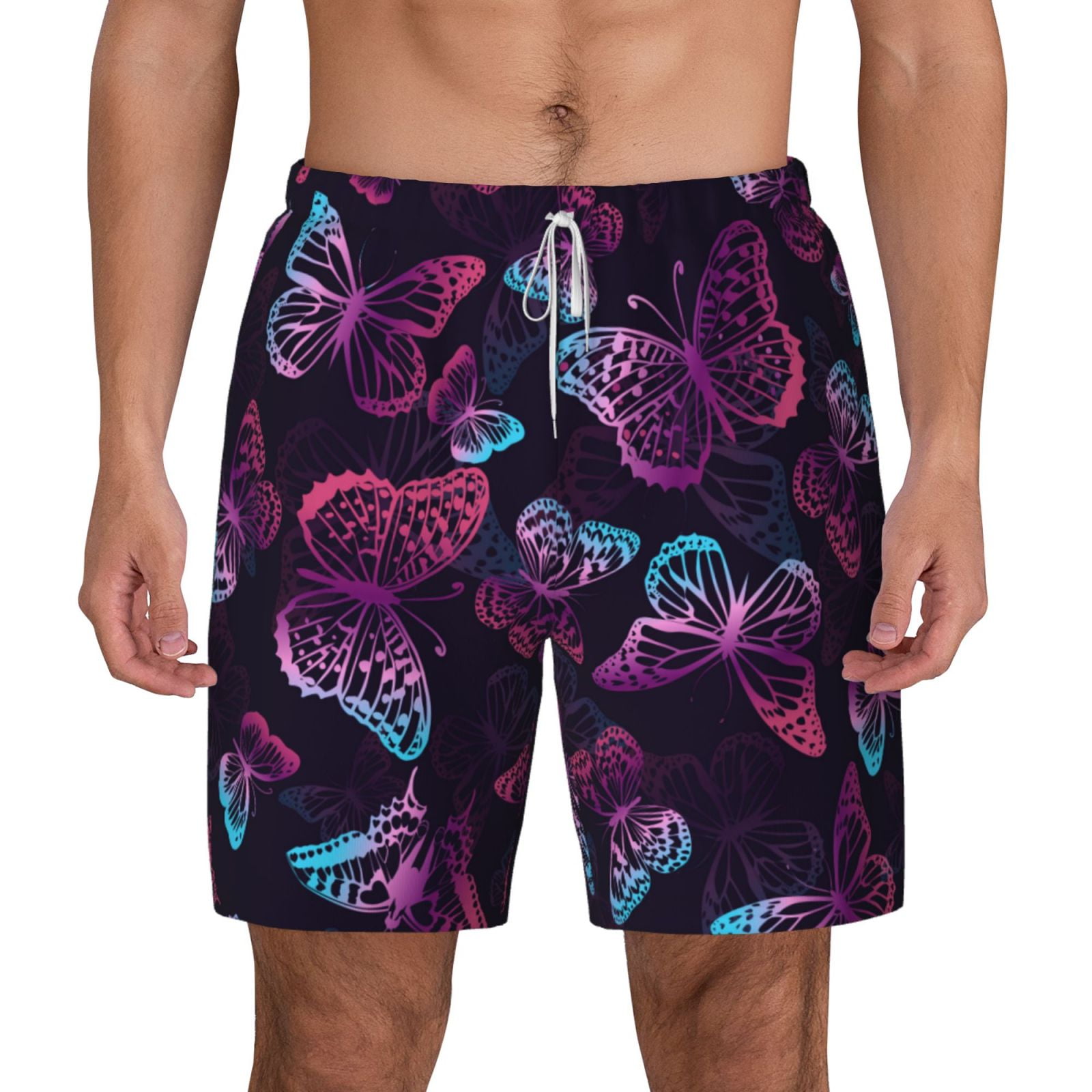 Balery Purple Butterfly Mens Swim Trunks Swim Shorts for Men Quick Dry ...