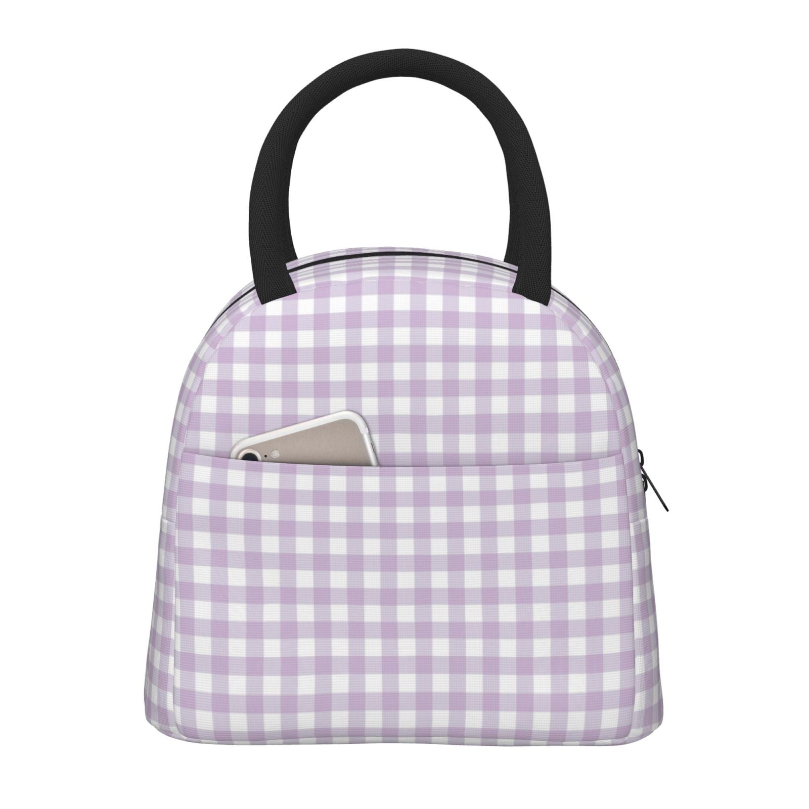 Balery Purple Checkboard Pattern Lunch Bag Women, Lunch Box, Lunch Bag ...