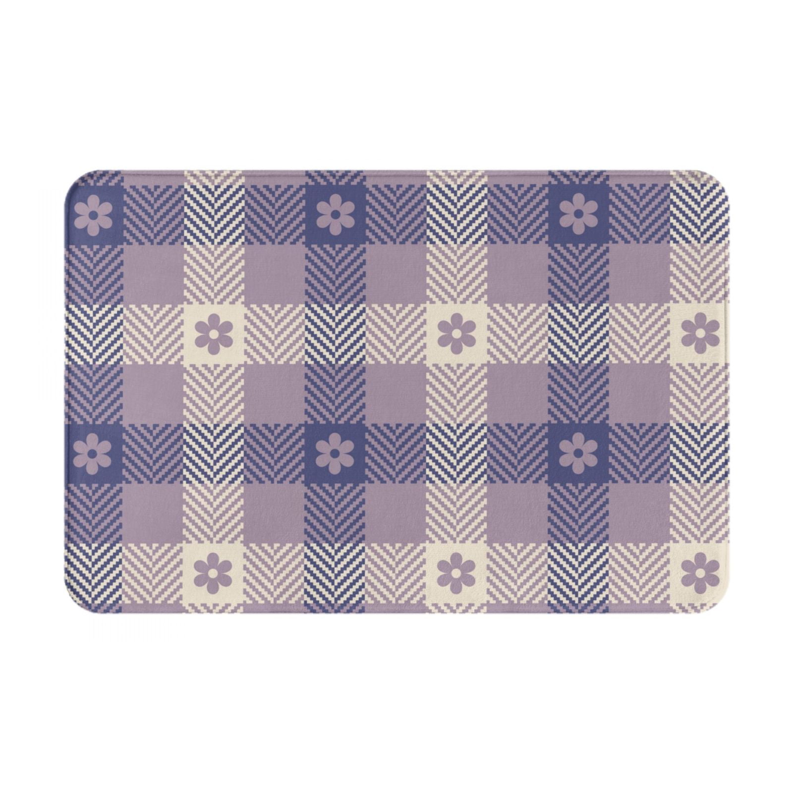 Balery Purple Floral Gingham Check Plaid Doormat, Durable Flannel ...