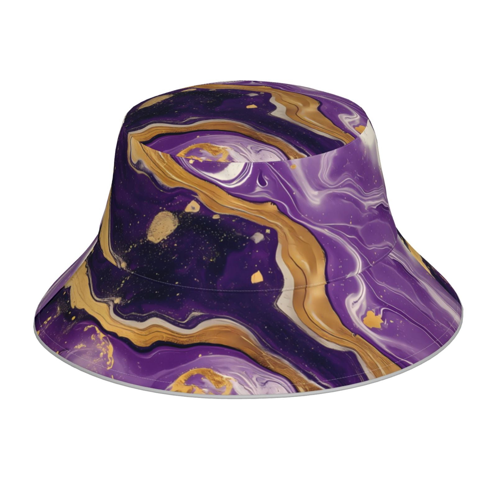 Balery Purple Gold Marble Swirls Sun Hats for Men Women Bucket Hat UPF ...