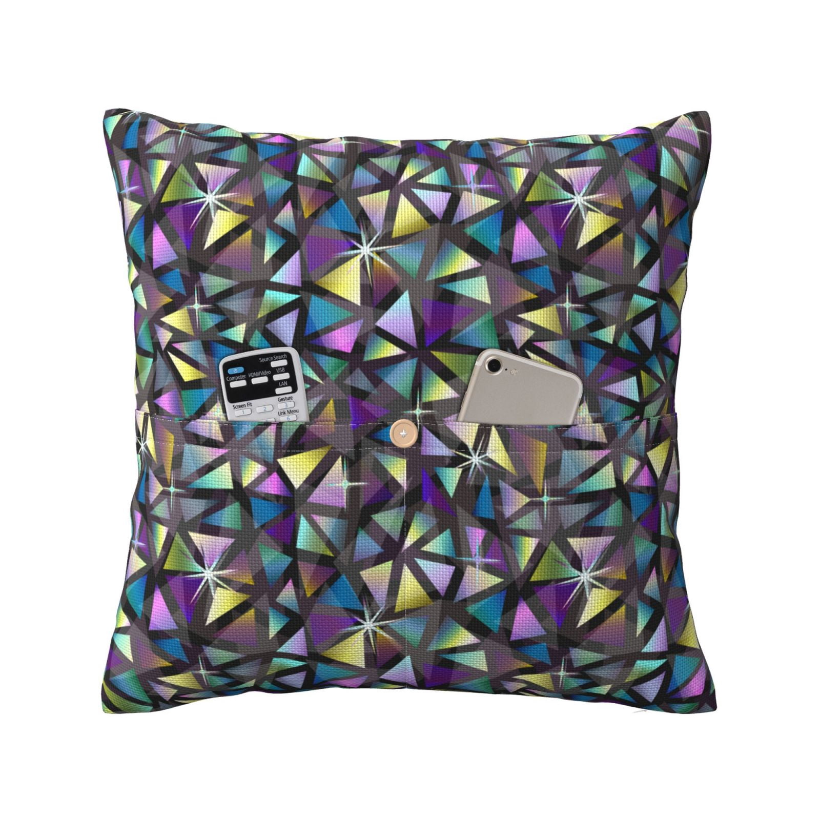 Balery Purple-Gold Triangles Pattern Linen Decorative Throw Pillow ...