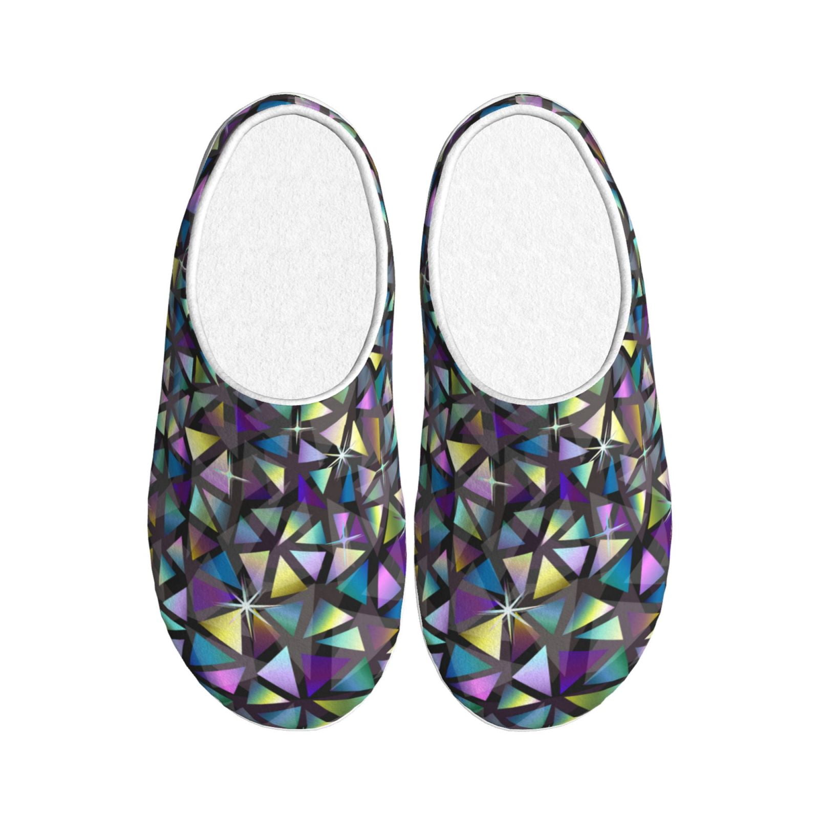 Balery Purple-Gold Triangles Pattern Women's Fuzzy Memory Foam Slippers ...