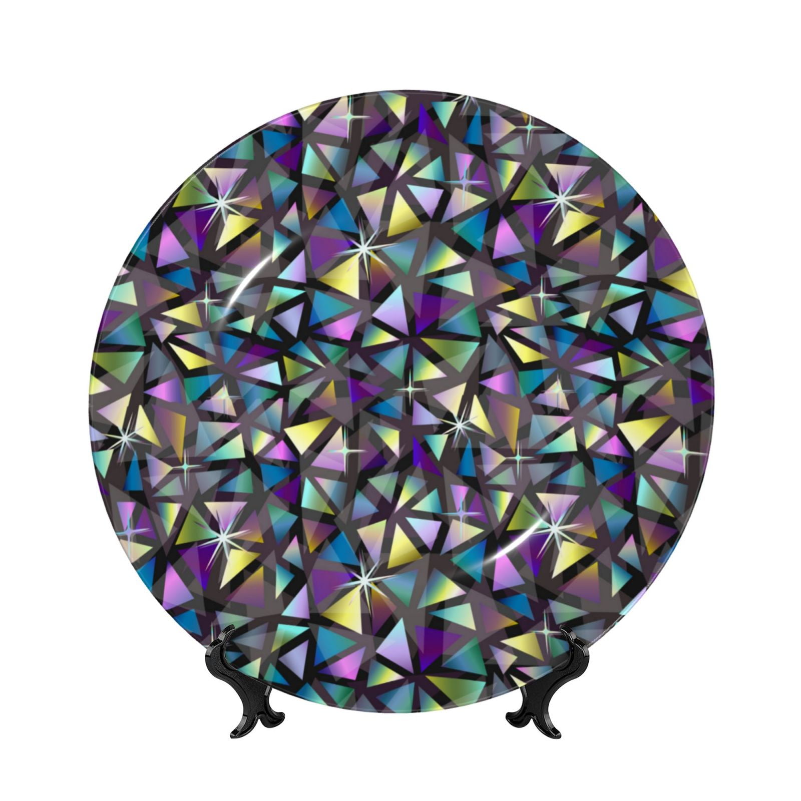 Balery Purple-Gold Triangles Print Bone China Decorative Plate Ceramic ...