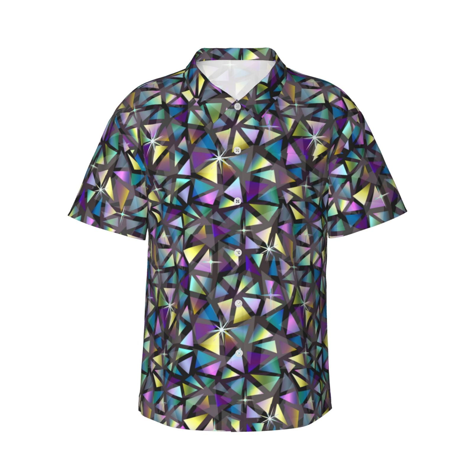 Balery Purple-Gold Triangles Print Men's Hawaiian Shirts Short Sleeve ...