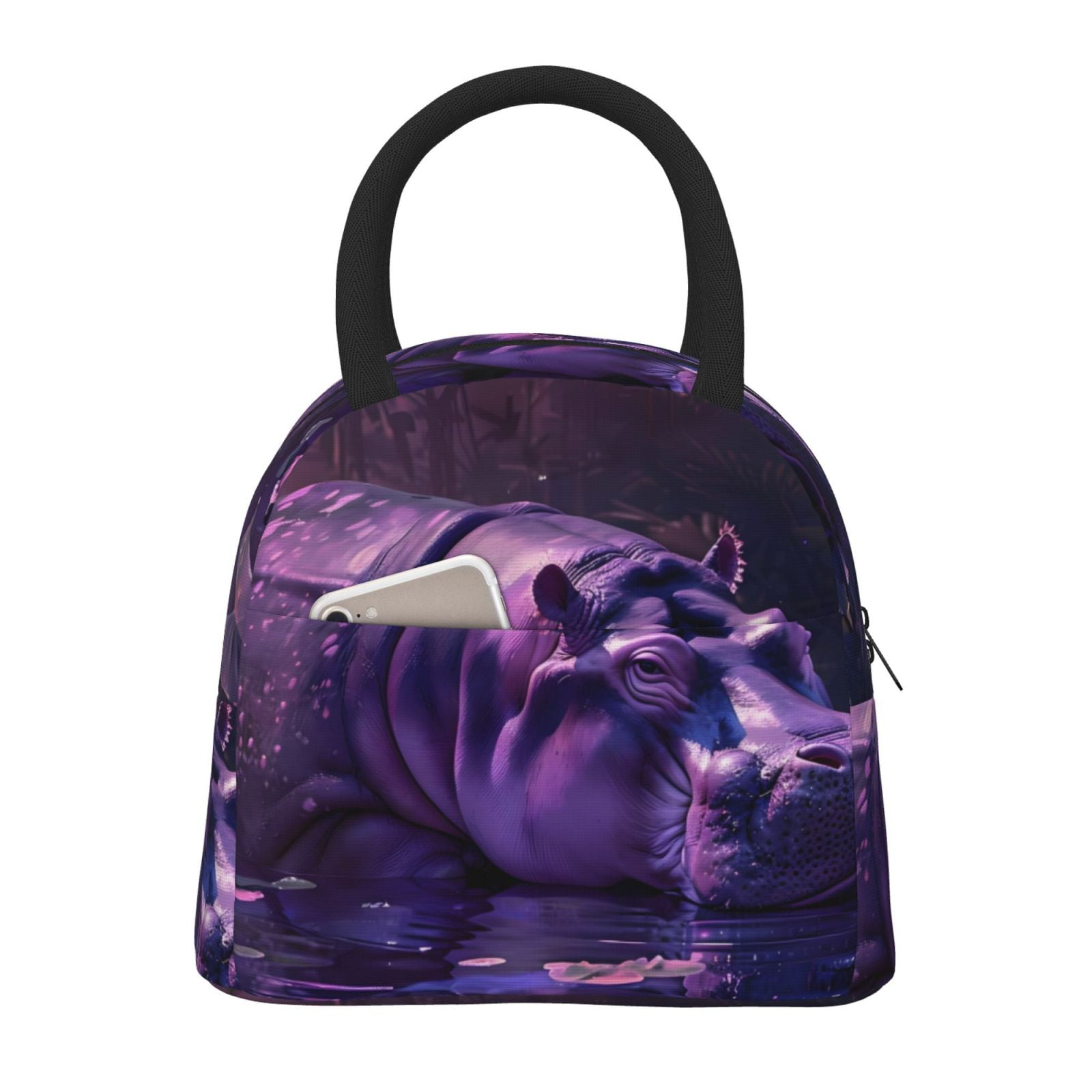 Balery Purple Hippo In Water Pattern Lunch Bag Women, Lunch Box, Lunch ...